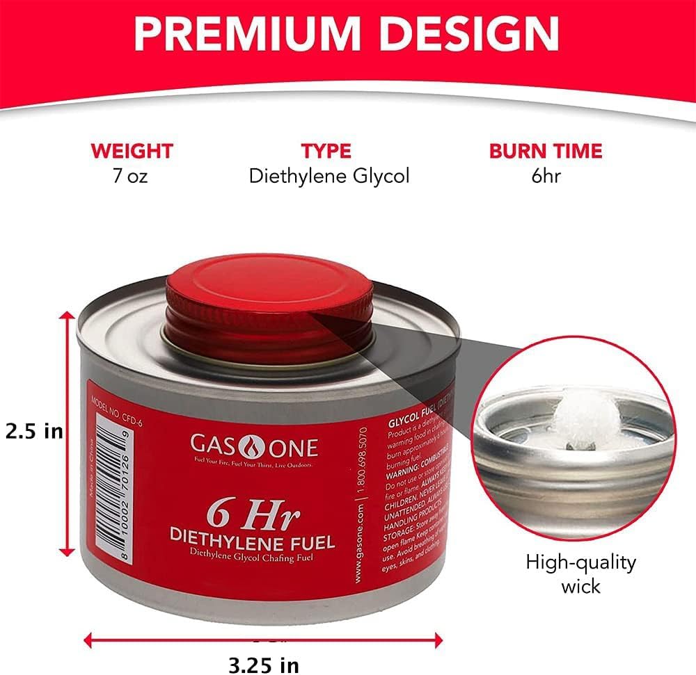 Gas One 12 pack 6 Hour Chafing Fuel - Food Warmer for Chafing Dish Buffet Set - Liquid Safe Fuel With Wick & Lid Opener for Chafing Dish