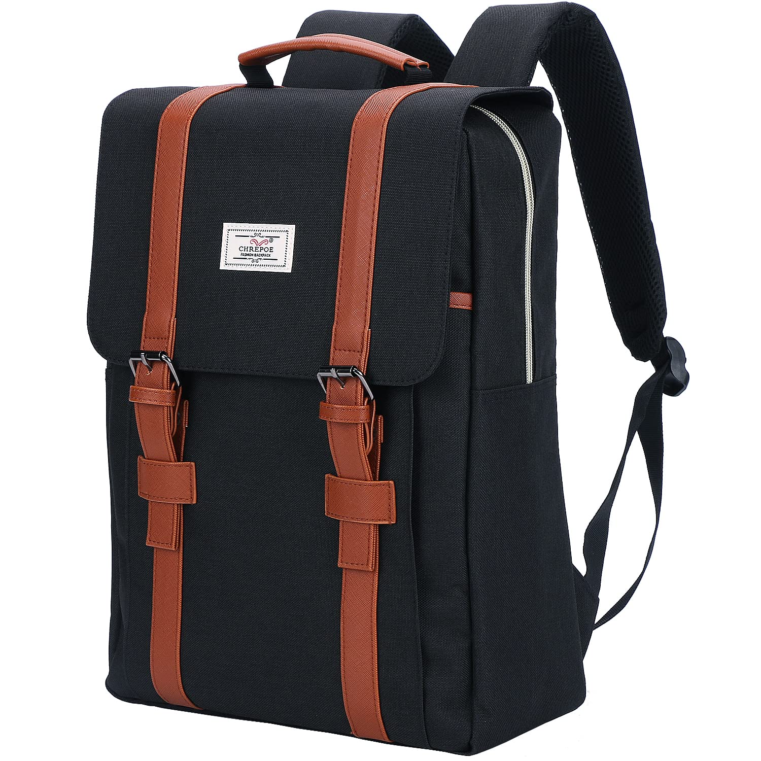 CHREPOE Laptop Backpack for Men Women College School Backpack Travel Backpack Fits 14 Inch Notebook Vintage Casual Daypack(Black)