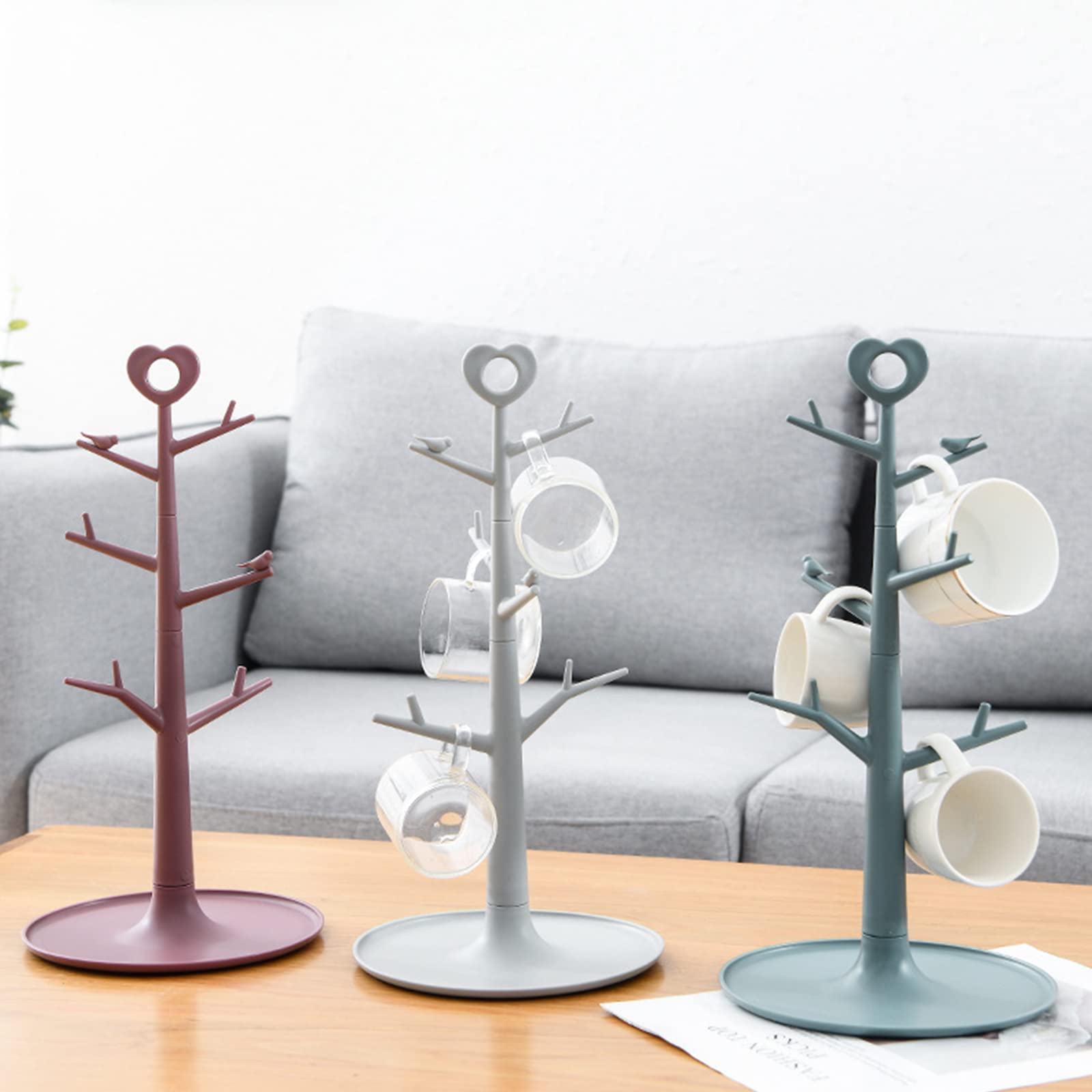 DNIEBW Tea Cup Rack Holder, 14.2 Inch Tabletop Mug Display Rack Tea Rack Cup Tree Holder, Coffee Mugs Rack with 6 Hooks for Kitchen Table Bar Countertop