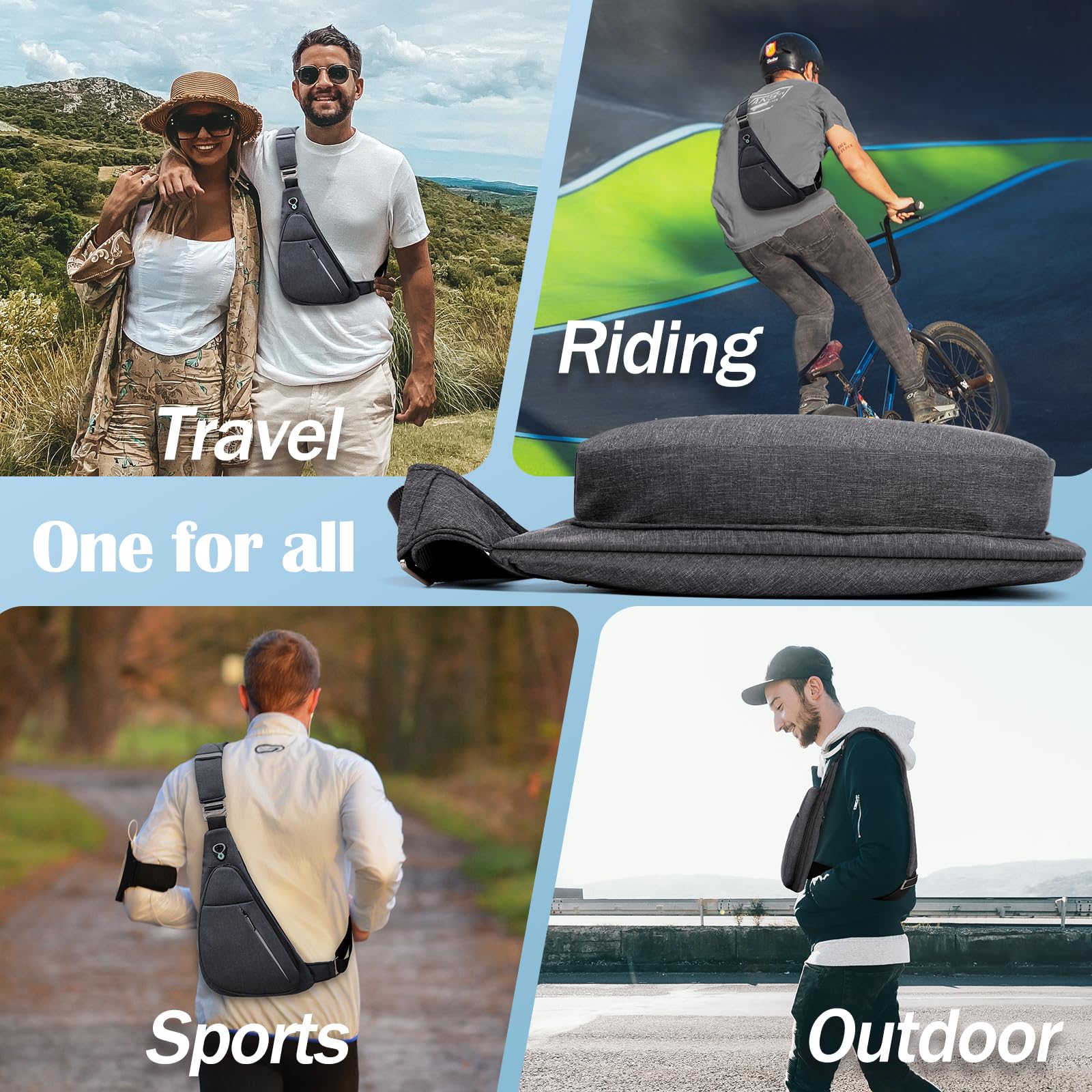 LKEX Crossbody Bag Anti-Theft Lightweight Casual Shoulder Backpack Sling Chest Bag Belt Rucksack for Travel Bicycle Sport(Dark Grey Right Hand)