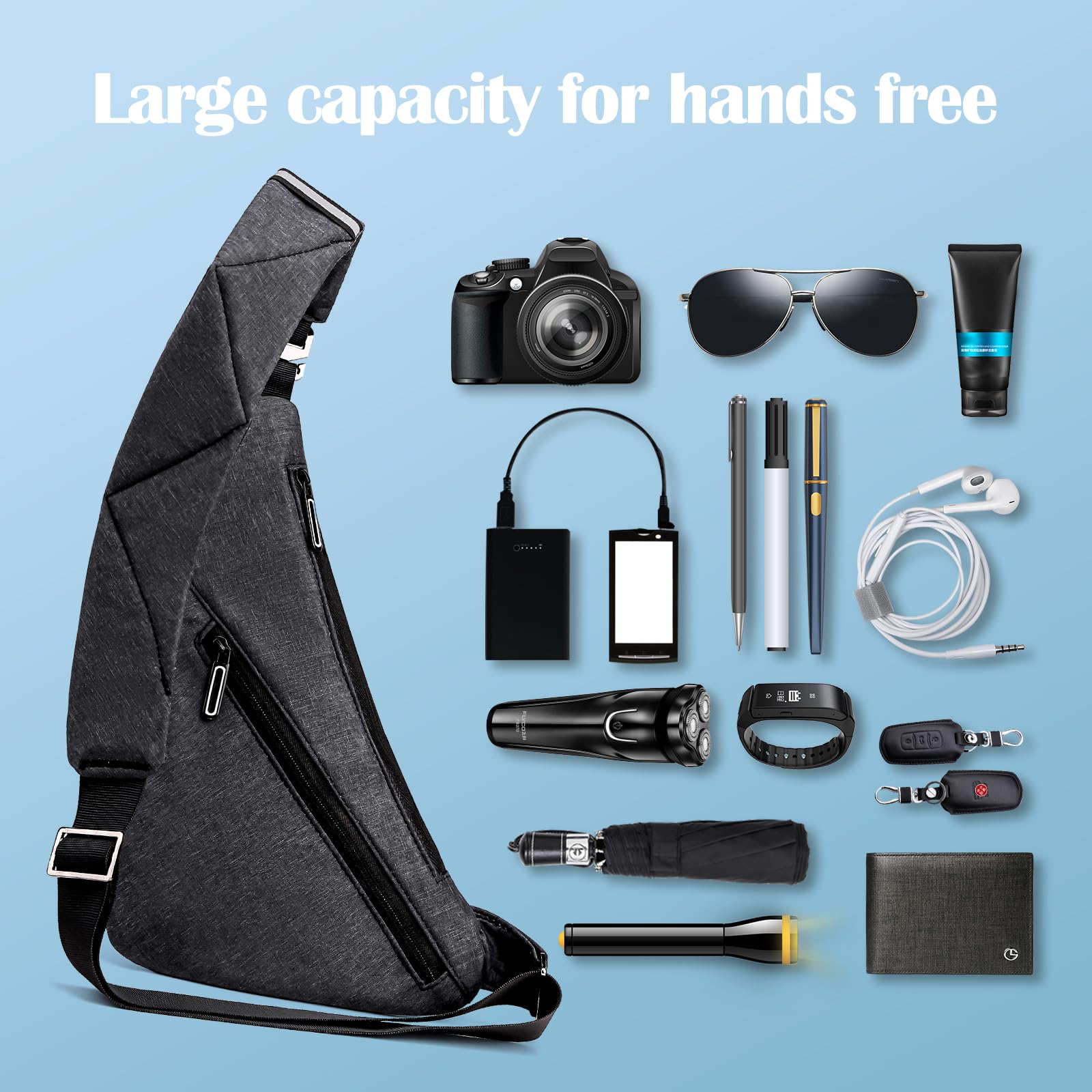 LKEX Crossbody Bag Anti-Theft Lightweight Casual Shoulder Backpack Sling Chest Bag Belt Rucksack for Travel Bicycle Sport(Dark Grey Right Hand)