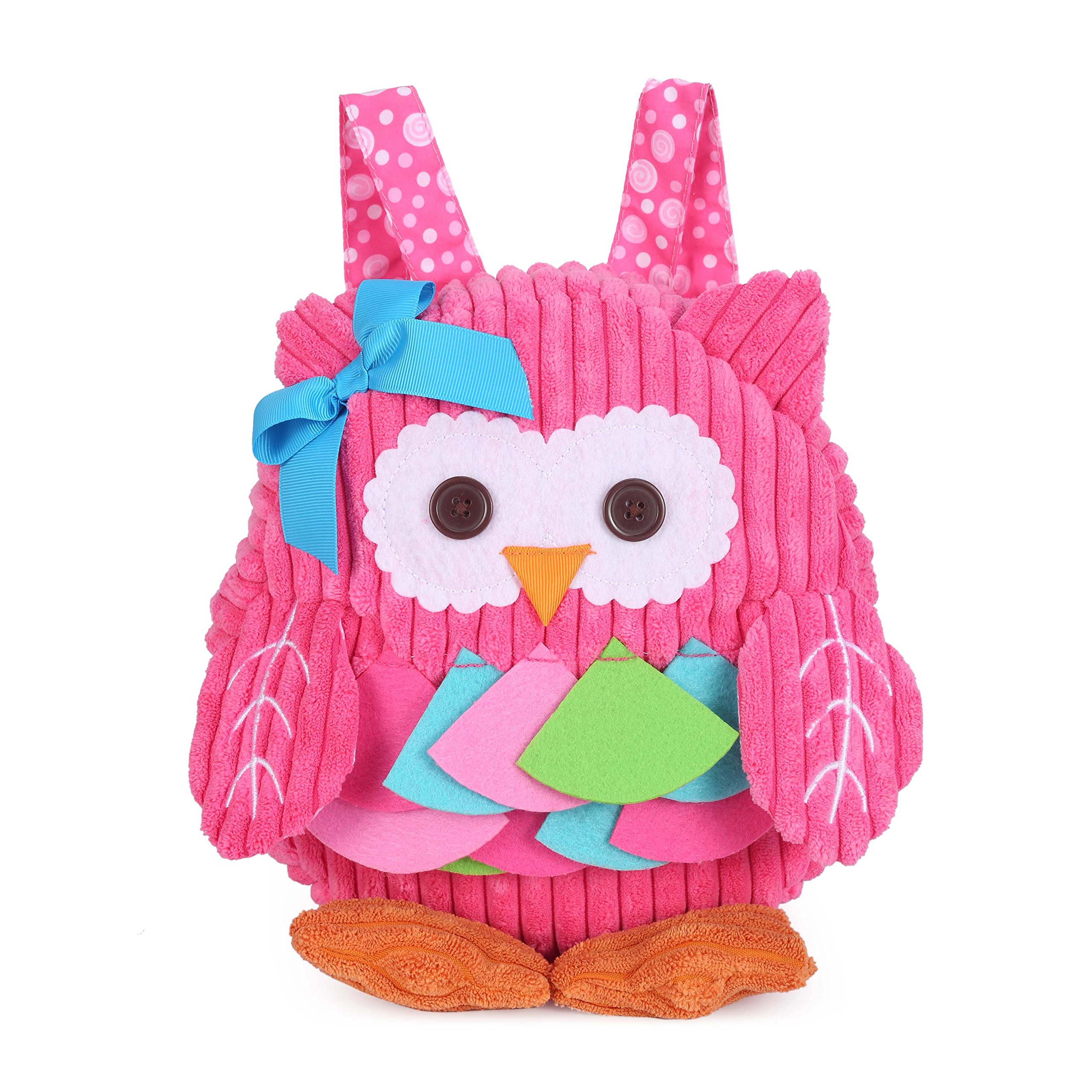 Rejolly Owl Backpack for Toddler Girls Cute Mini Plush Baby Book Bag Animal Cartoon Preschool Purse for Kids 1-3 Years Pink