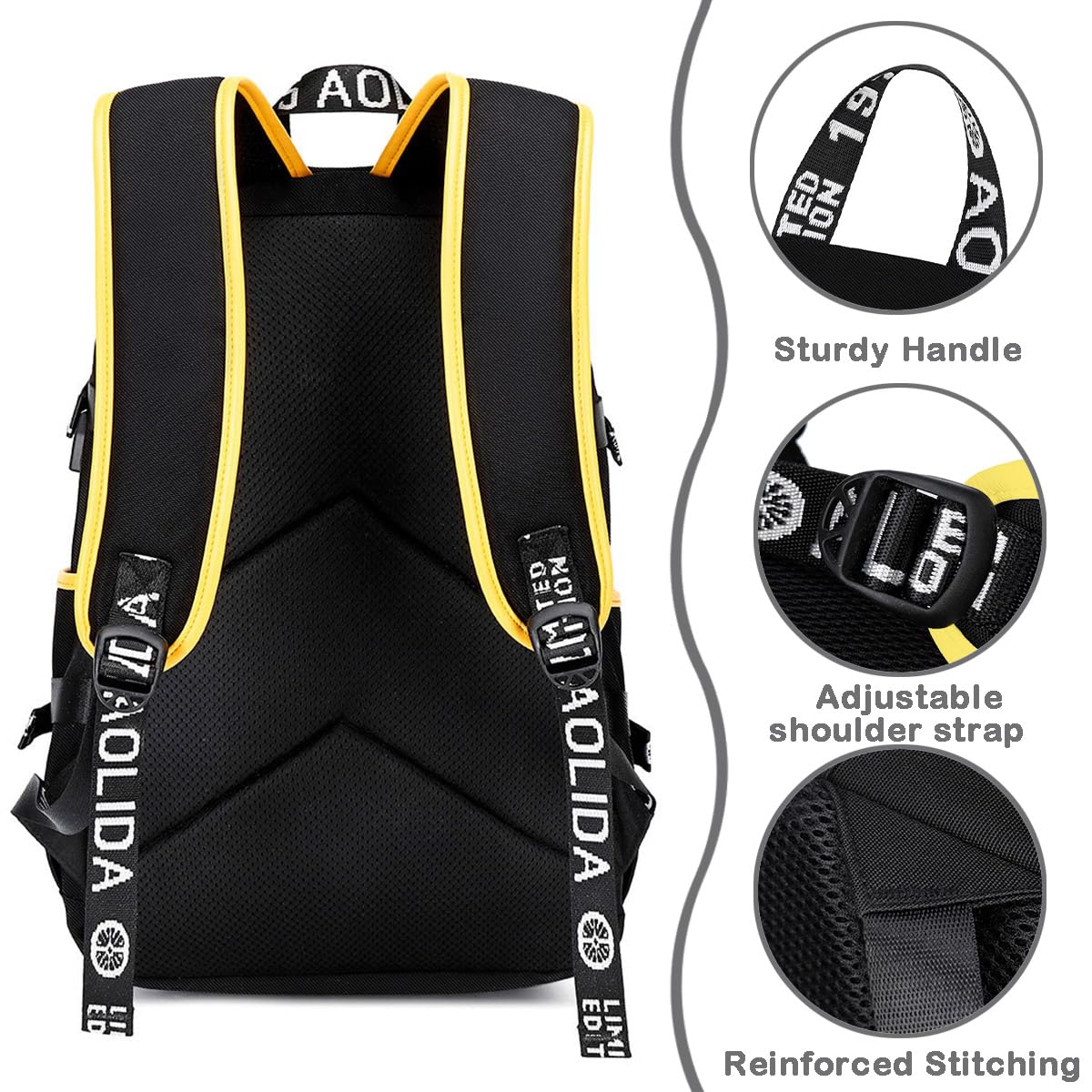 ZJYJING Anime One Piece Logo Luffy Print Backpack with USB Interface Casual Large Capacity Laptop Backpack (B3-1)