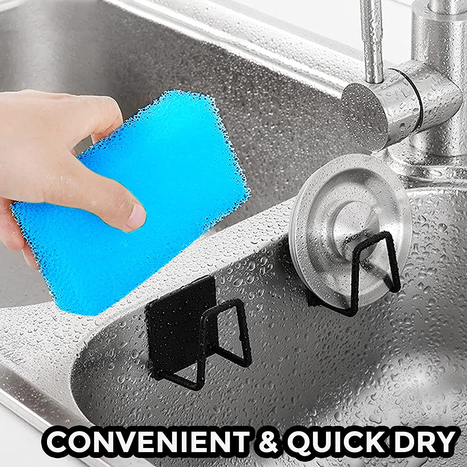 2 Pieces Black Sink Caddy 304 Stainless Steal,Kitchen Sink Caddy,Sink Organize,Sponge Holder,soporte para esponjas de fregadero ,Black Sponge Holder,Sink Organize,Adhesive Hooks,