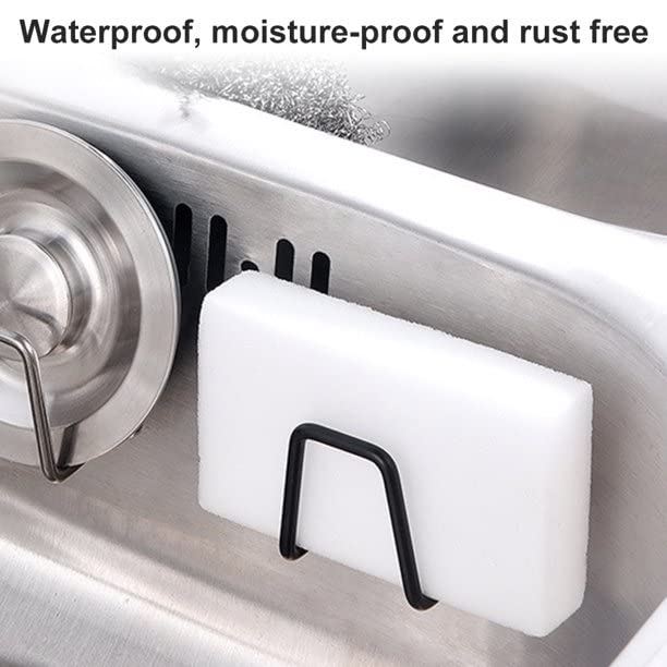 2 Pieces Black Sink Caddy 304 Stainless Steal,Kitchen Sink Caddy,Sink Organize,Sponge Holder,soporte para esponjas de fregadero ,Black Sponge Holder,Sink Organize,Adhesive Hooks,