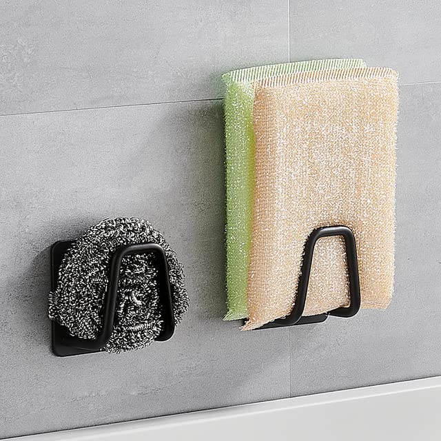 2 Pieces Black Sink Caddy 304 Stainless Steal,Kitchen Sink Caddy,Sink Organize,Sponge Holder,soporte para esponjas de fregadero ,Black Sponge Holder,Sink Organize,Adhesive Hooks,