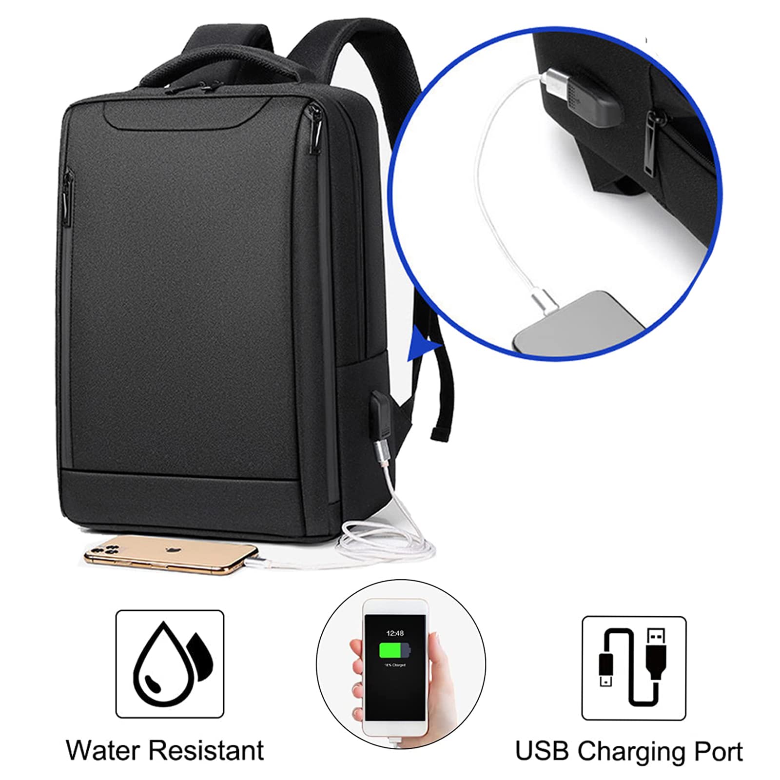 DAYELIVE Business Travel Backpack, Work Backpack for Men Women Laptop Backpack with USB Charging Port, 15.6 Inch Heavy Duty Backpack, Large Back Pack Waterproof College School Bookbag Computer, Black