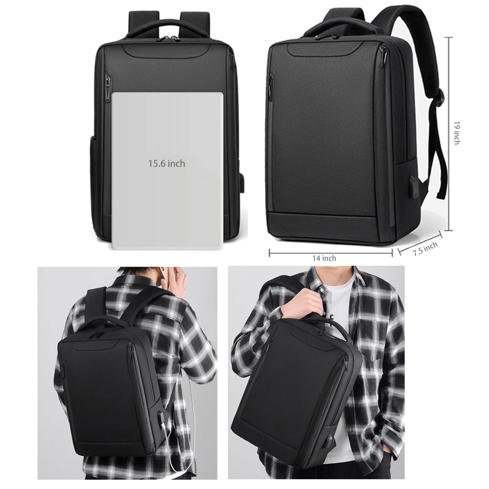 DAYELIVE Business Travel Backpack, Work Backpack for Men Women Laptop Backpack with USB Charging Port, 15.6 Inch Heavy Duty Backpack, Large Back Pack Waterproof College School Bookbag Computer, Black