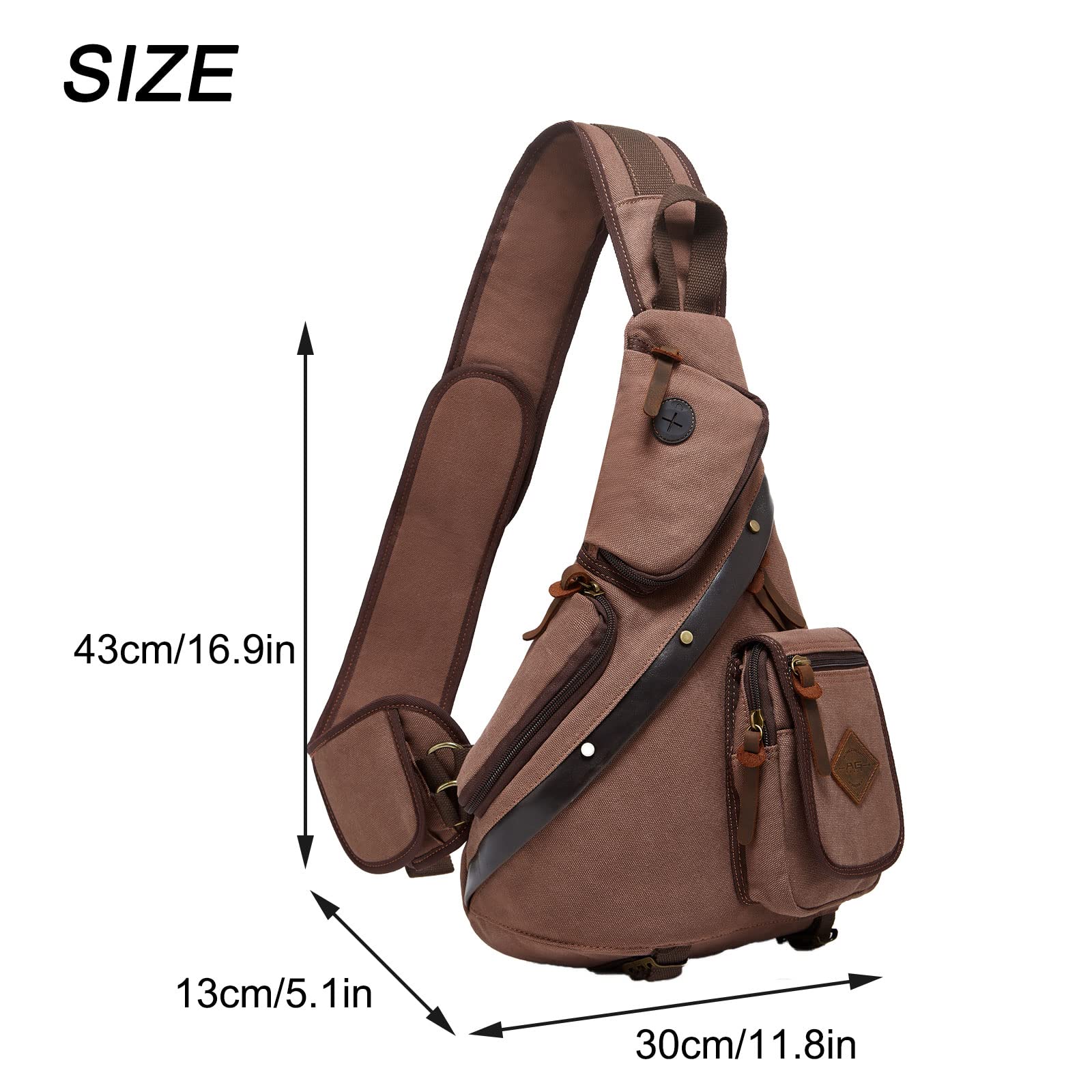 AONIJIE Canvas Crossbody Sling Backpack,Multi-pockrt Shoulder Chest Bags Casual One Strap Daypacks for Men Outdoor Camping Hiking,Coffee