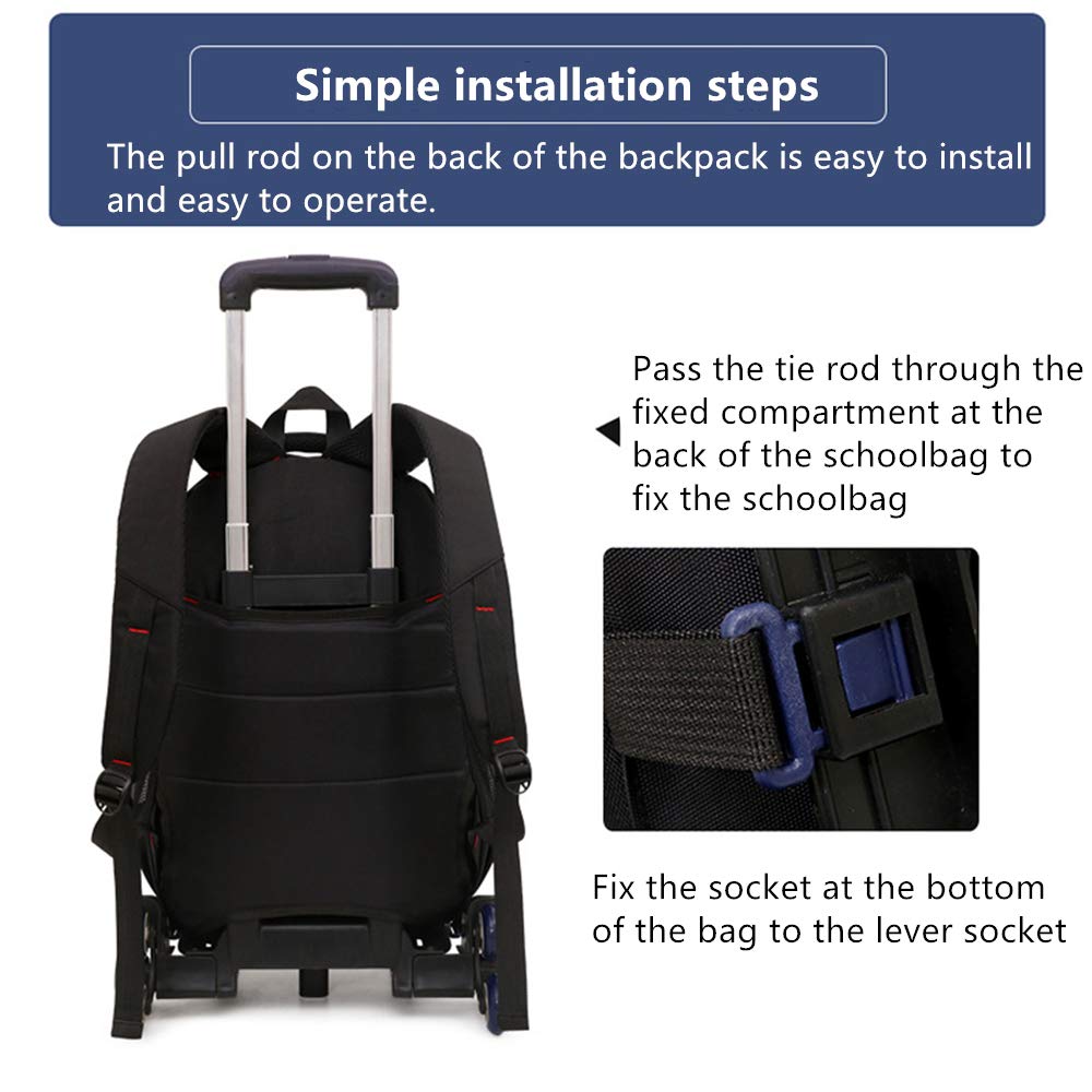 LANSHIYA Solid Color Rolling Backpack for Kids Teen Laptop Bag With Wheels Boys Travel Bag School Bag