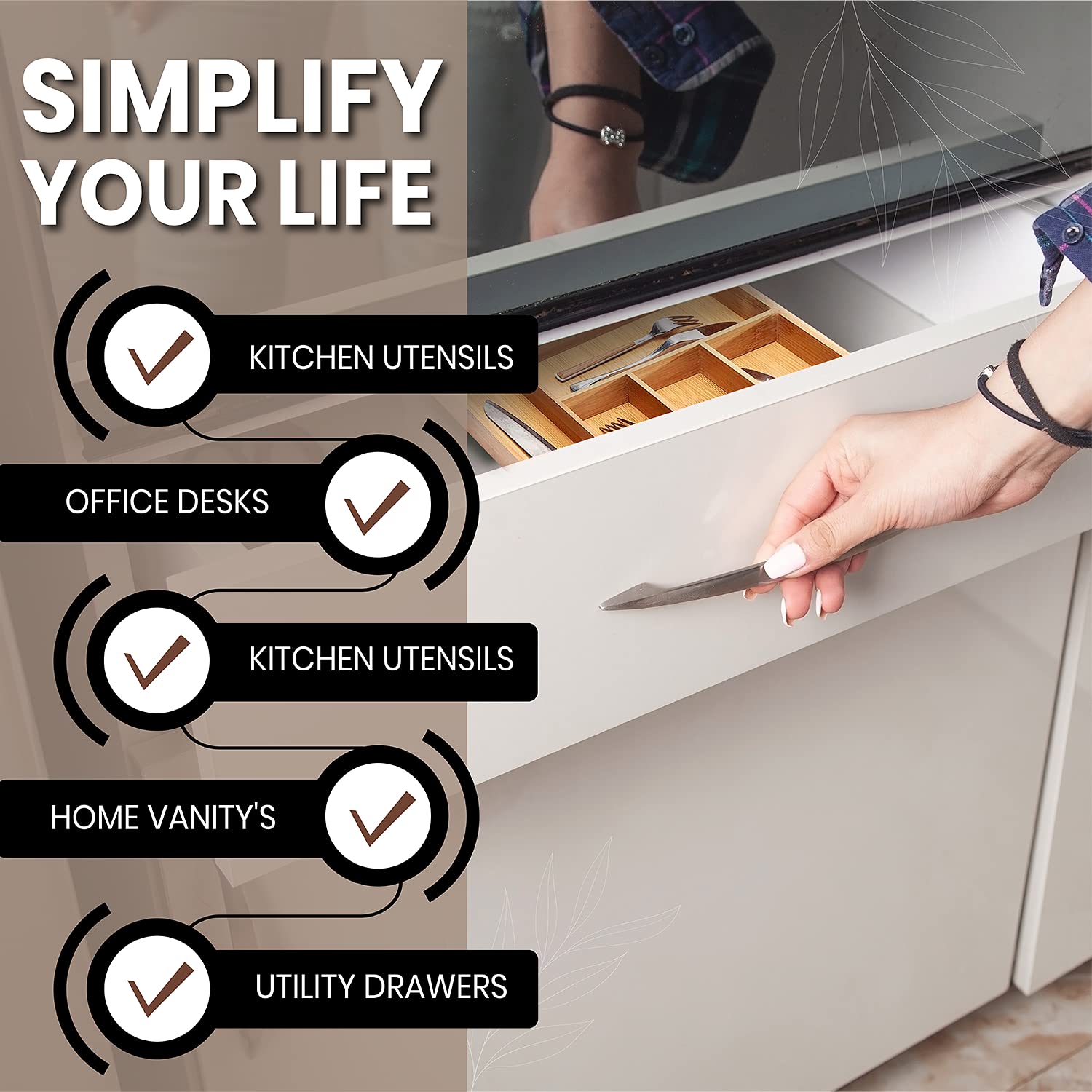 Chef Essential Bamboo Utility Drawer Organizer, Kitchen Silverware tray, 5-Compartment, Your Drawer Will Look Super Neat with This Bamboo Divider, Perfect Size 14.5 L x 10.25 W.