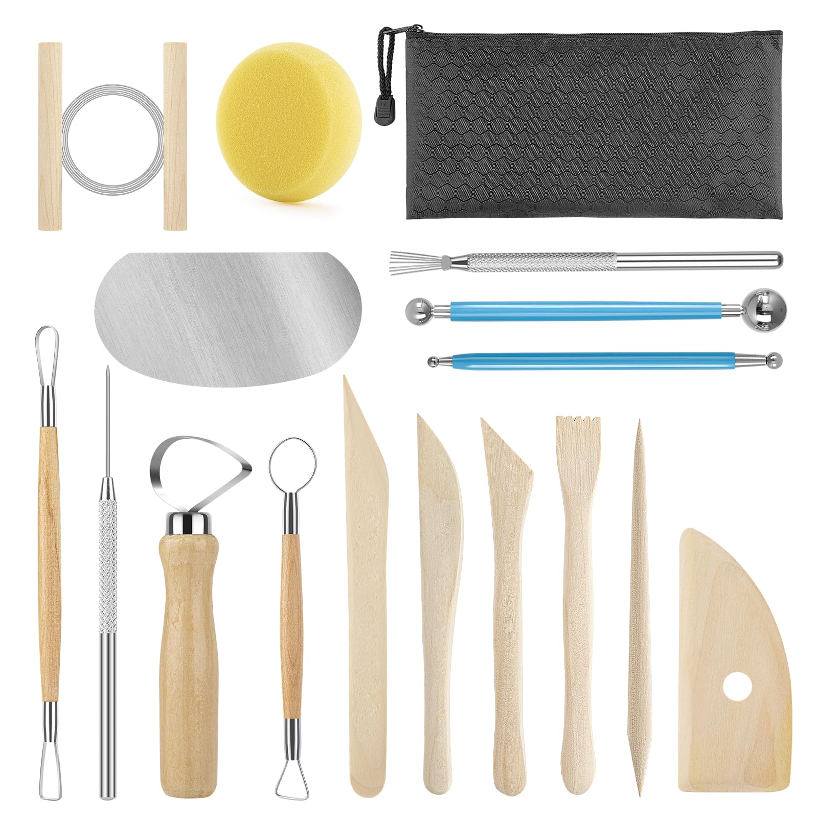 Pottery Tool Kit, 17pcs Polymer Clay Tools, Modeling Clay Sculpting Tools Kit, Ceramics Tools, Trimming, Embossing Pattern, Smooth Wooden Handles