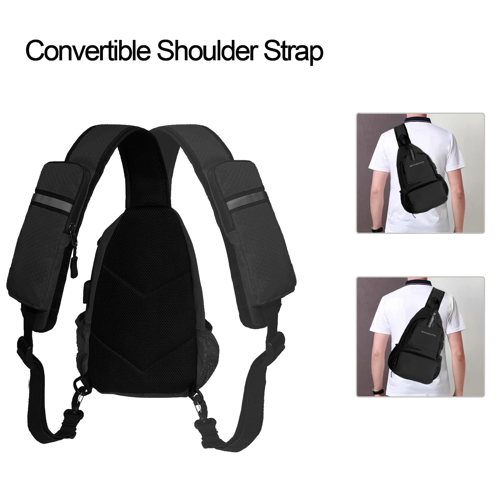 WEREWOLVES 15L Sling Bag Crossbody Backpack Shoulder Chest Bag Daypack for Hiking Traveling (black)