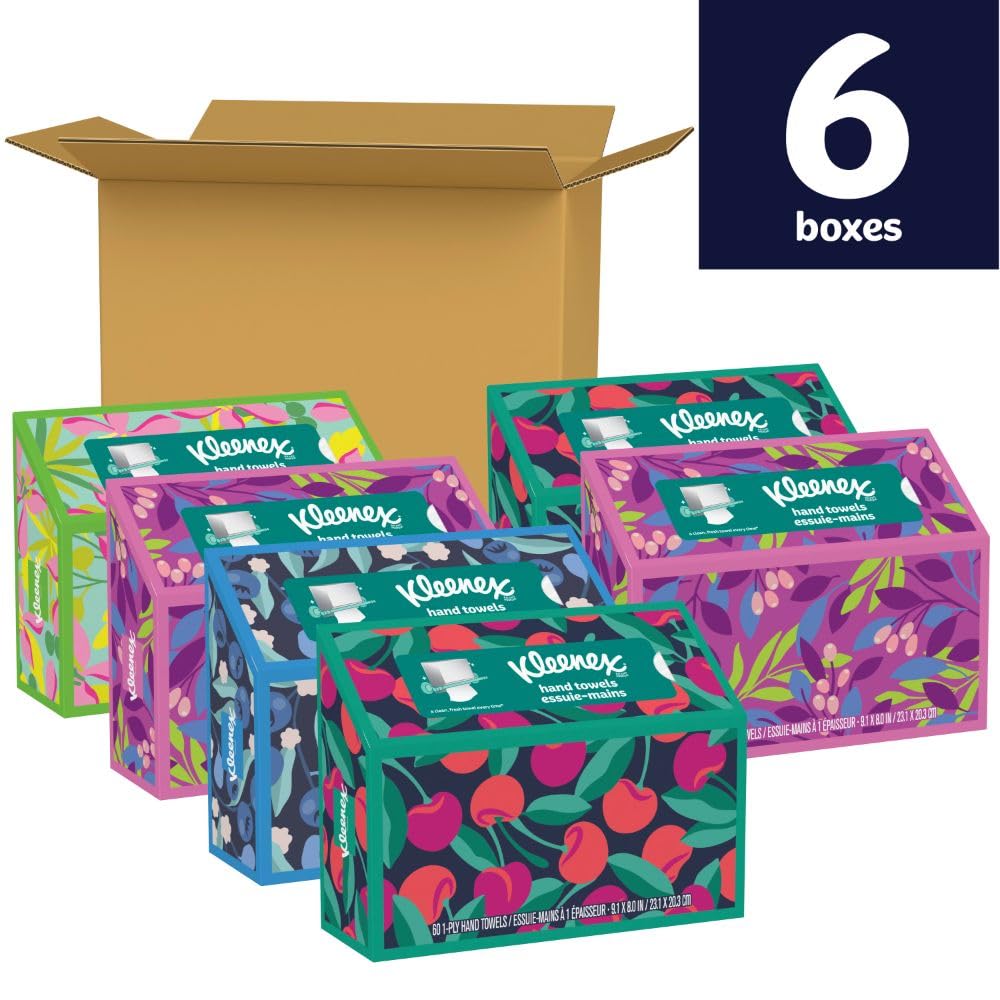 Kleenex Disposable Paper Hand Towels, Paper Hand Towels for Bathroom, 6 Boxes, 60 Hand Towels per Box (360 Total Towels)