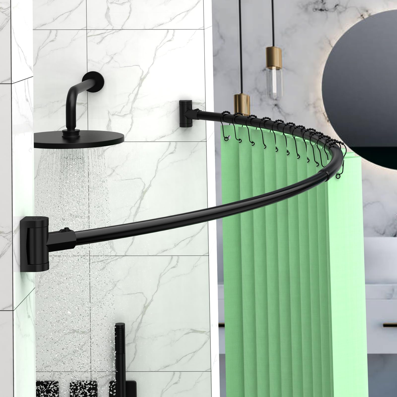 PrettyHome Adjustable Arched Curved Shower Curtain Rod Rustproof Expandable Aluminum Metal Shower Rod 38-72 Inches Telescoping Design Exquisite Customizable for Bathroom,Need To Drill,Black