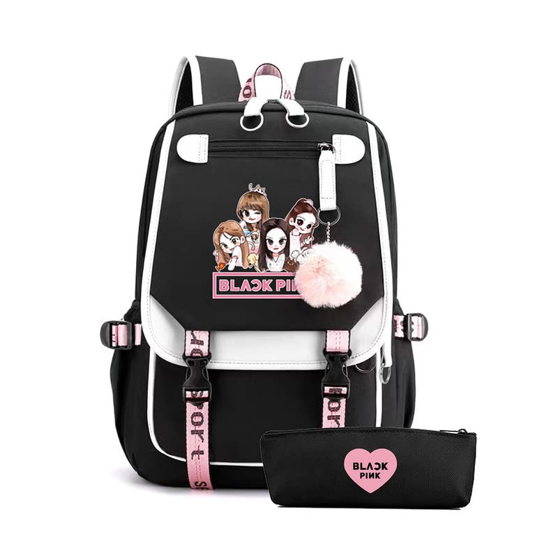 BEBBEE Unisex Bangtan boys Lisa Rose JISOO Jennie Kawaii Laptop Backpack Middle School Students Bookbag Outdoor Daypack for Girls Boys School(E)