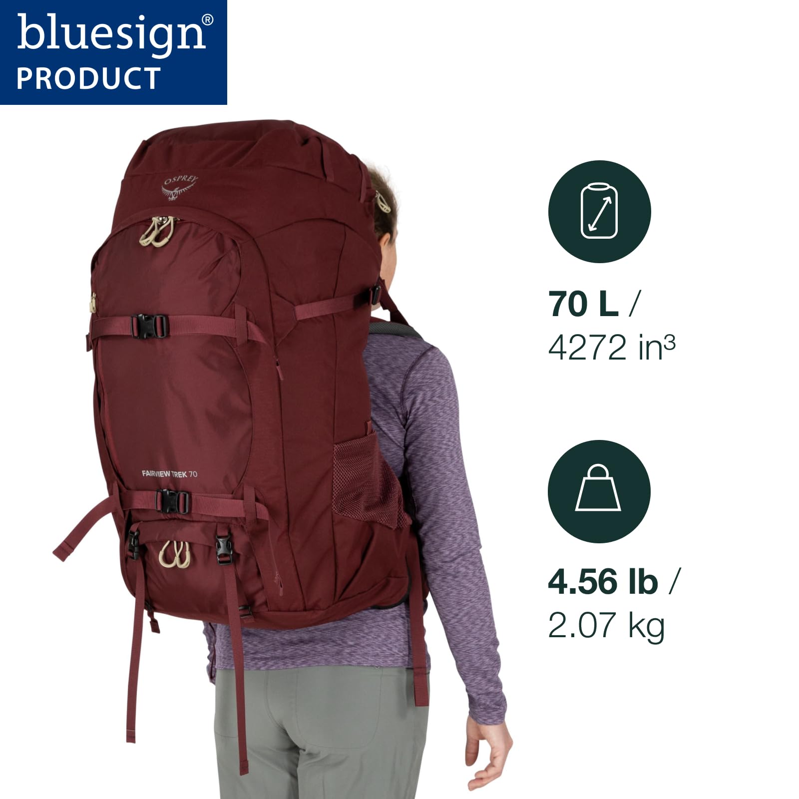 Osprey Fairview Trek 70 Women's Travel and Backpacking Backpack, Night Jungle Blue