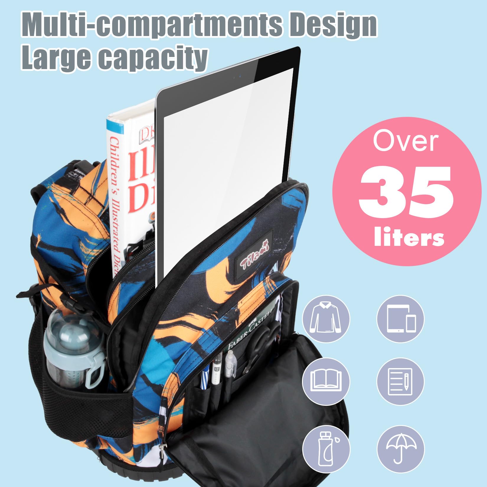 Tilami Kids Rolling Backpack 18 inch Boys and Girls Laptop Backpack, Pink butterfly