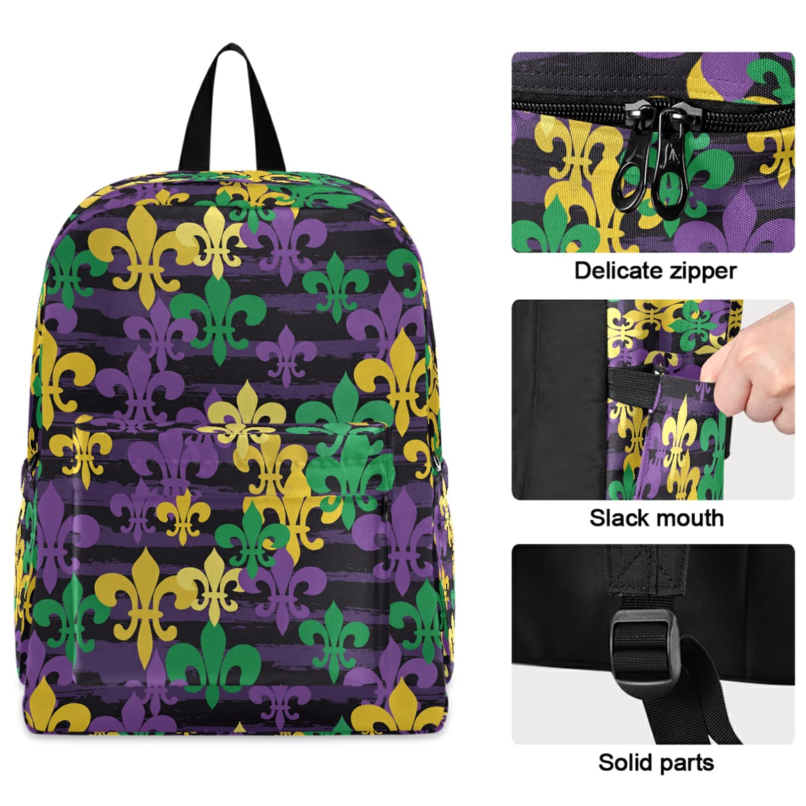 ZzWwR Mardi Gras Carnival Fleur De Lis Polyester Computer Backpack Large Daypack for Business Sport Travel School Bookbags