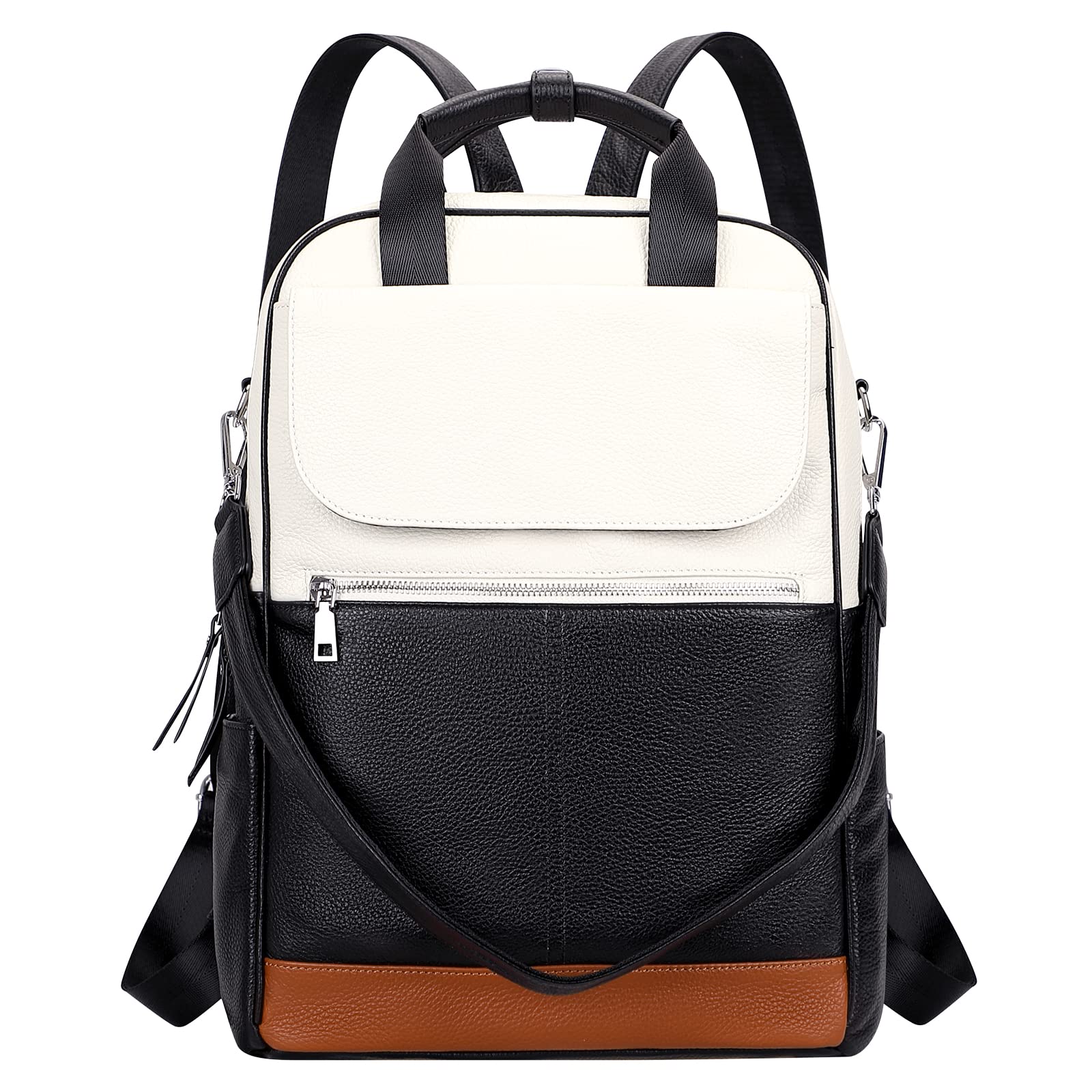 ALTOSY Leather Laptop Backpack for Women Men Convertible Tote Bag Purse Travel Daypack Fits 14 Inch (S110 Black/White/Brown)