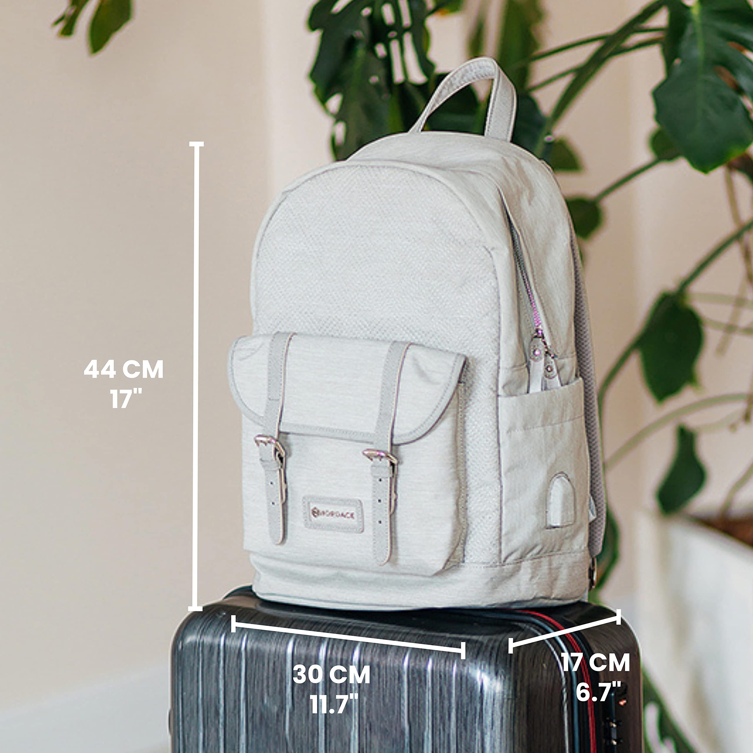 Nordace Comino Classic College School Backpack for Men & Women with USB Charging Port, Water Resistant - 15.6 Inch Laptop Backpack for Everyday, Travel College, Work, School (Gray)