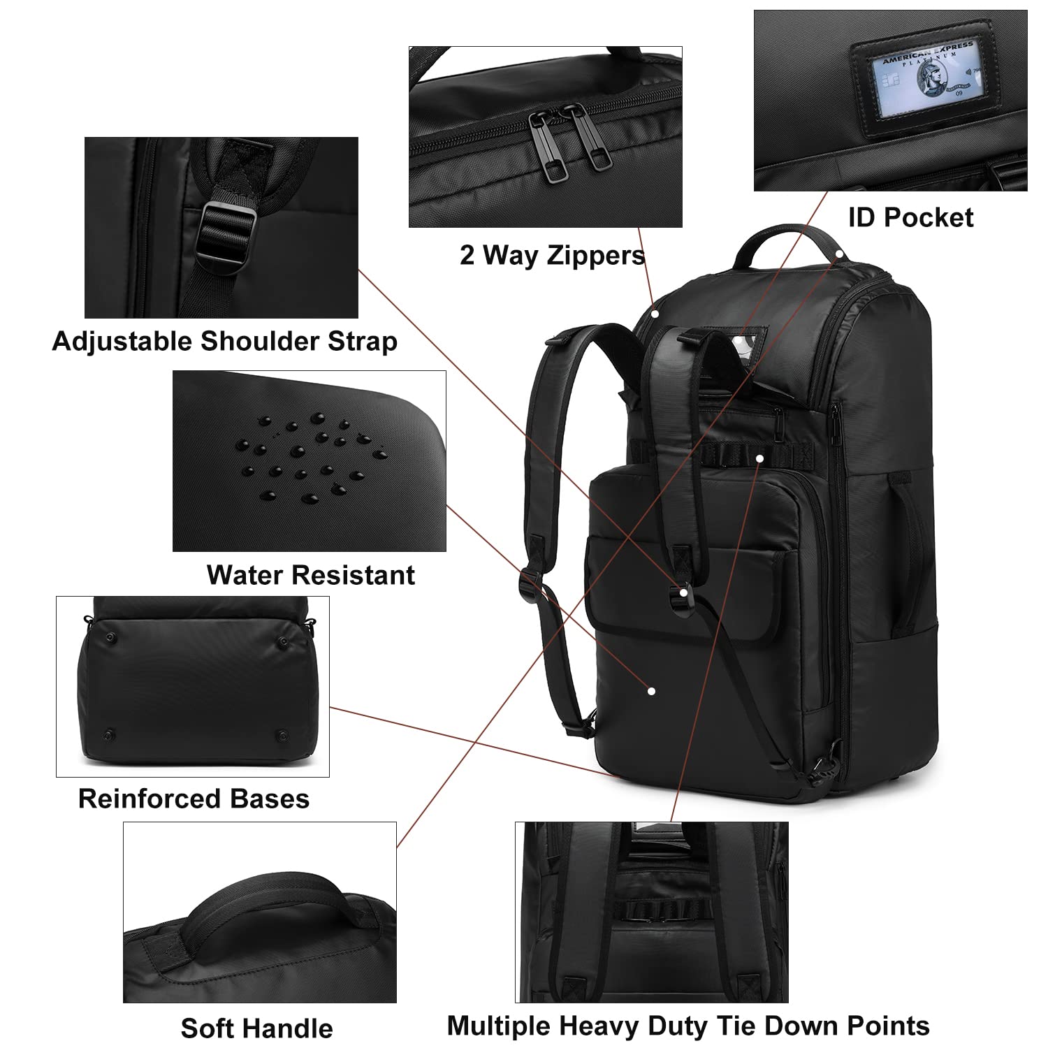 seyfocnia Travel Backpack,Waterproof Duffel Bag Anti Theft Backpack Outdoor Duffle Bag for Hiking Camping Travelling Cycling for Men Women Black