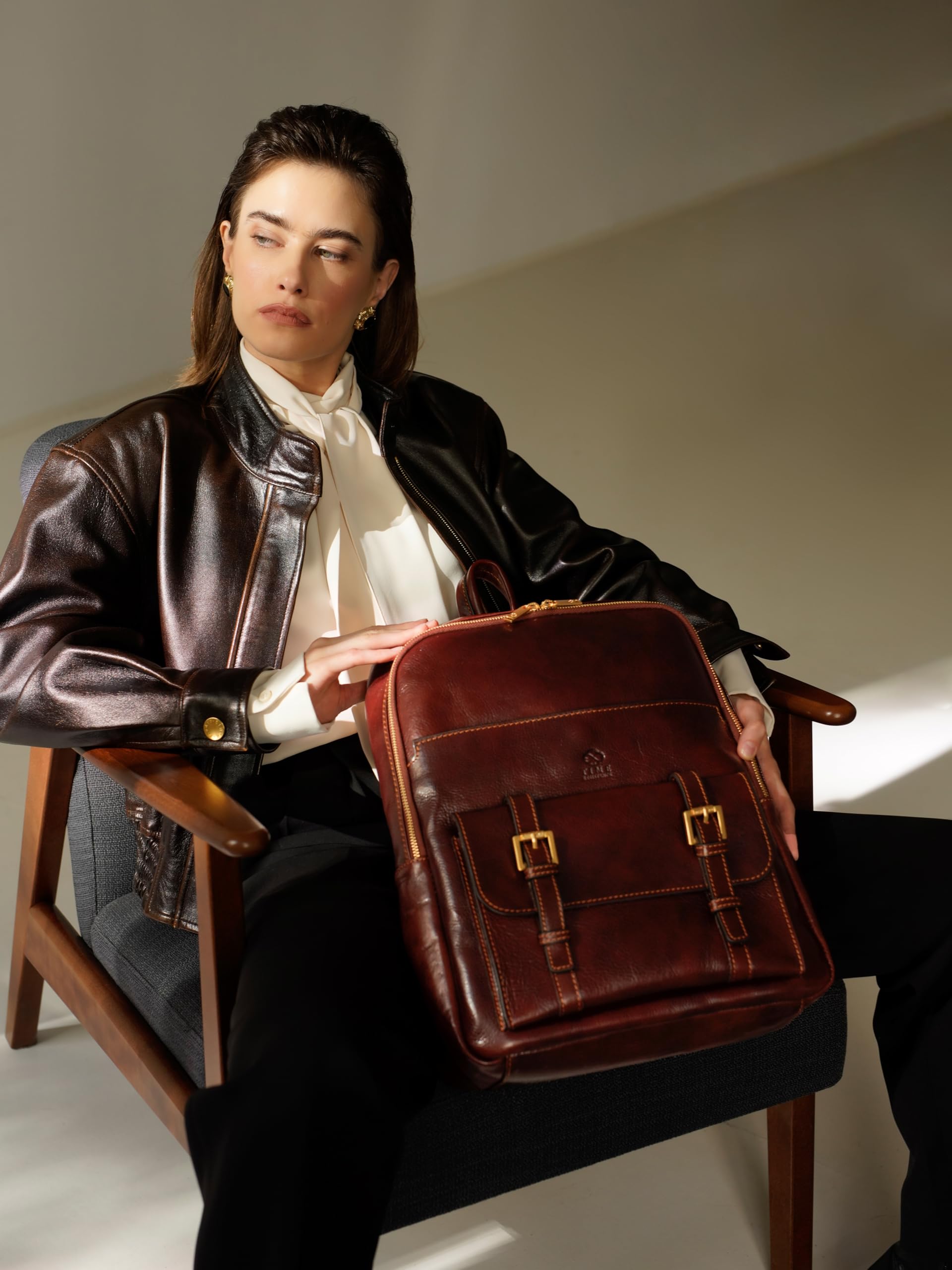 Time Resistance Leather Backpack Vintage Rucksack Purse for Laptop up to 15in Brown Book Bag