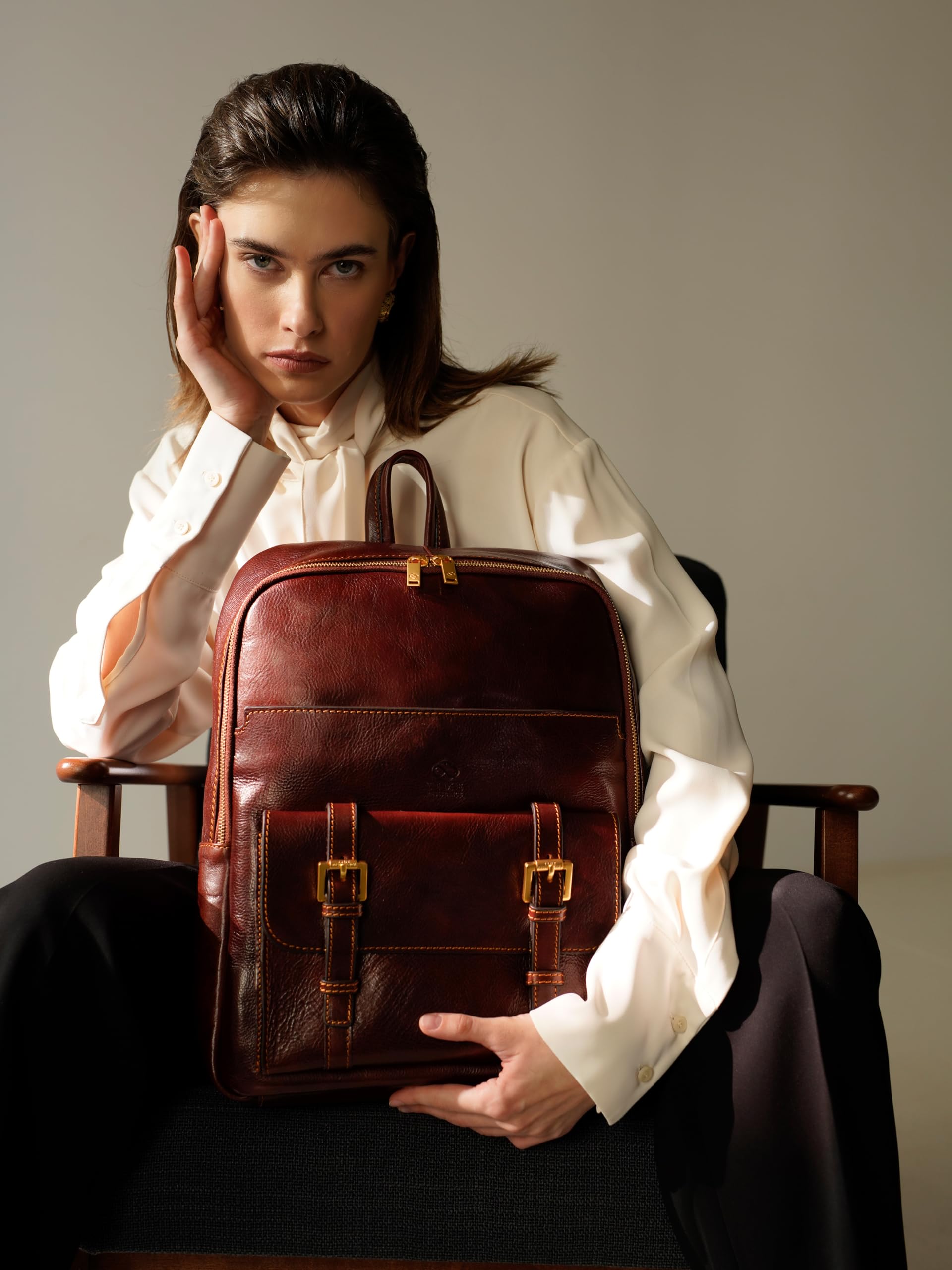 Time Resistance Leather Backpack Vintage Rucksack Purse for Laptop up to 15in Brown Book Bag