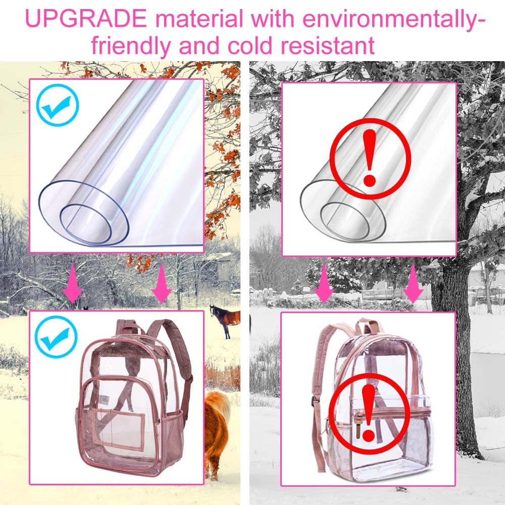gxtvo Clear Backpack, Heavy Duty Transparent Bookbag, See Through Backpacks for Women - Pink