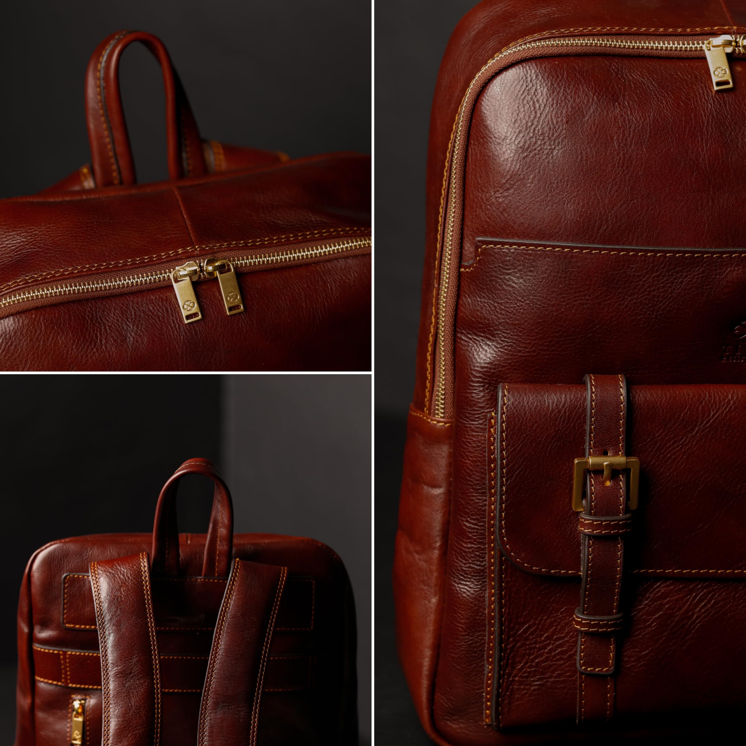 Time Resistance Leather Backpack Vintage Rucksack Purse for Laptop up to 15in Brown Book Bag