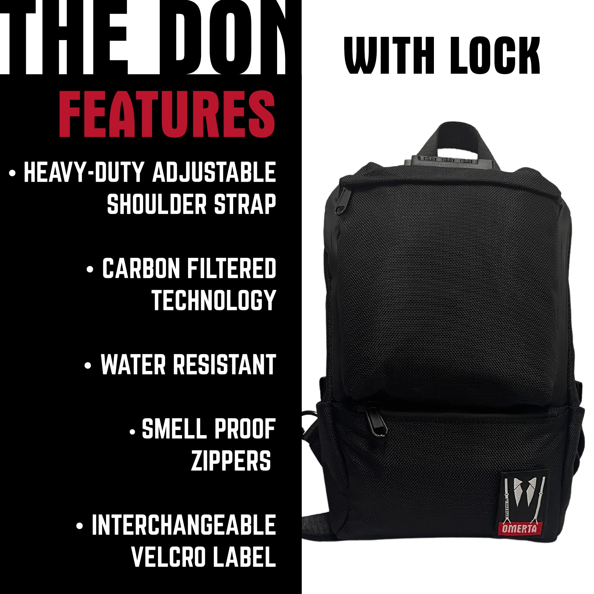 DIME BAGS Omerta Don Carbon Filter Sling Backpack | Crossbody Bag with Activated Carbon Lining (Black)