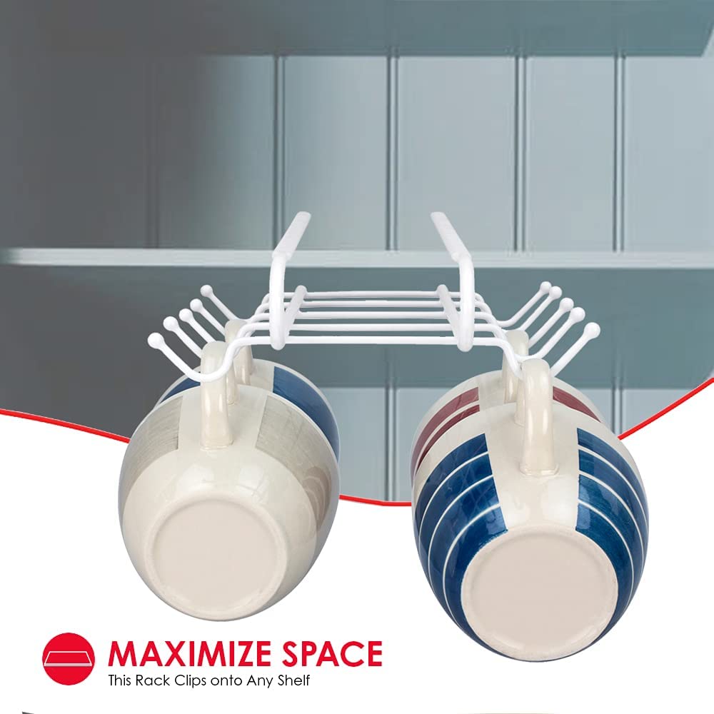 Home Basics 10 Hook Under Shelf Mugs Cup Storage Drying Holder Rack, and closet or Cabinet Hanging Organizer Rack for Ties and Belts, White