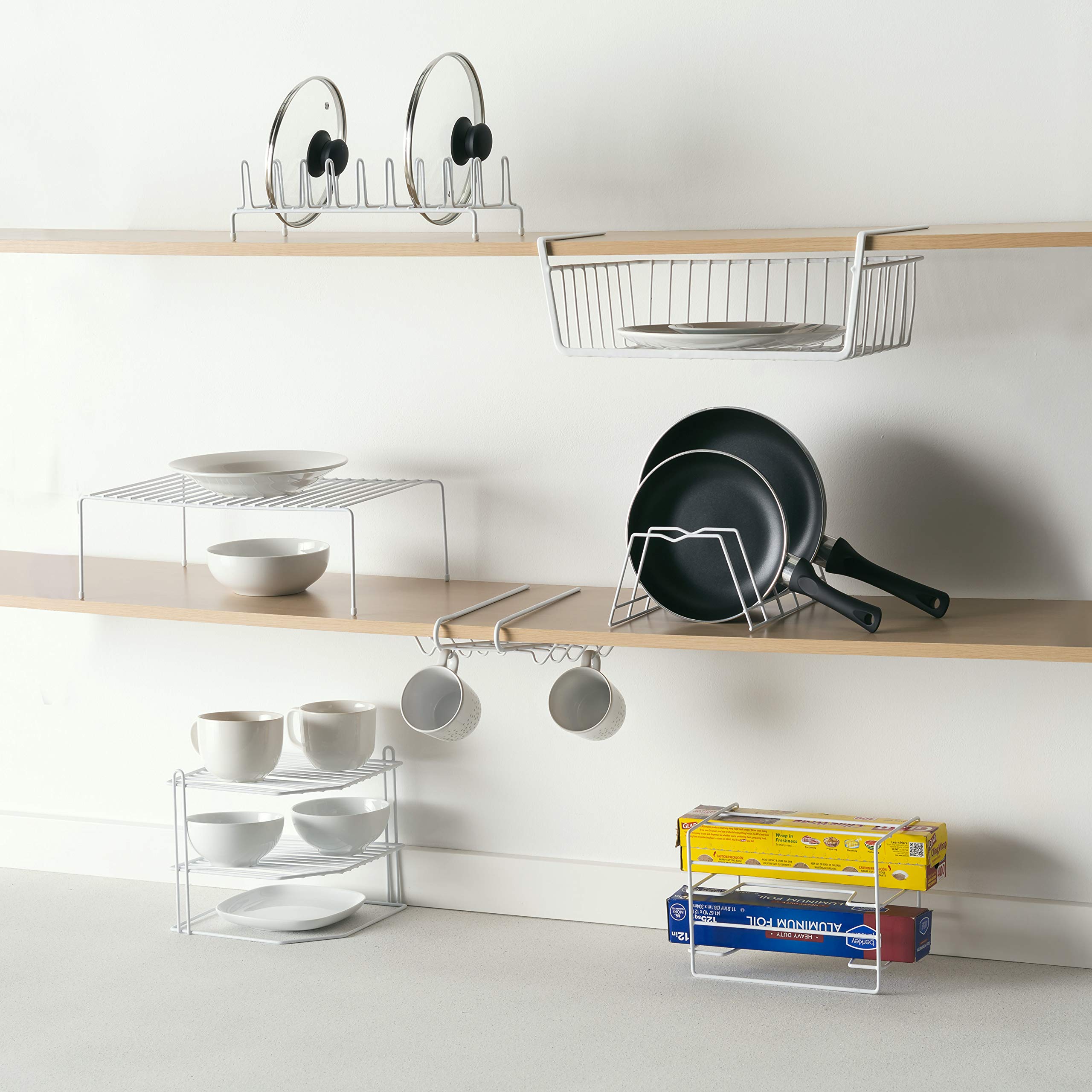 Home Basics 10 Hook Under Shelf Mugs Cup Storage Drying Holder Rack, and closet or Cabinet Hanging Organizer Rack for Ties and Belts, White