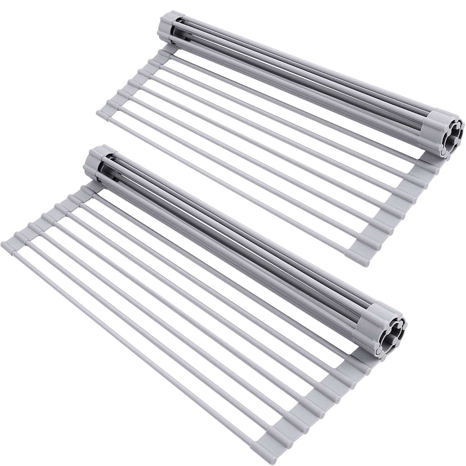 Ohuhu Over Sink Dish Drying Rack, 2 Pack Roll Up Drying Rack 17" L x 13" W Heat-Resistant Anti-Slip Silicone Coated Sink Drying Racks Mat for Kitchen Counter Organizer