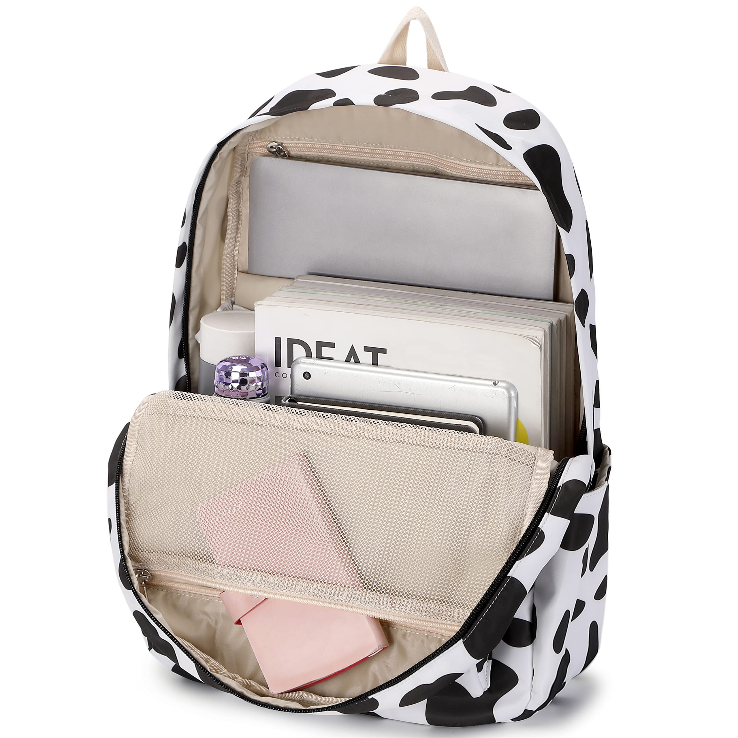 Joyfulife Cow Print Girls Backpack with Lunch Box Kids School Backpack Bookbag Primary Elementary Student Backpack for Girls Set