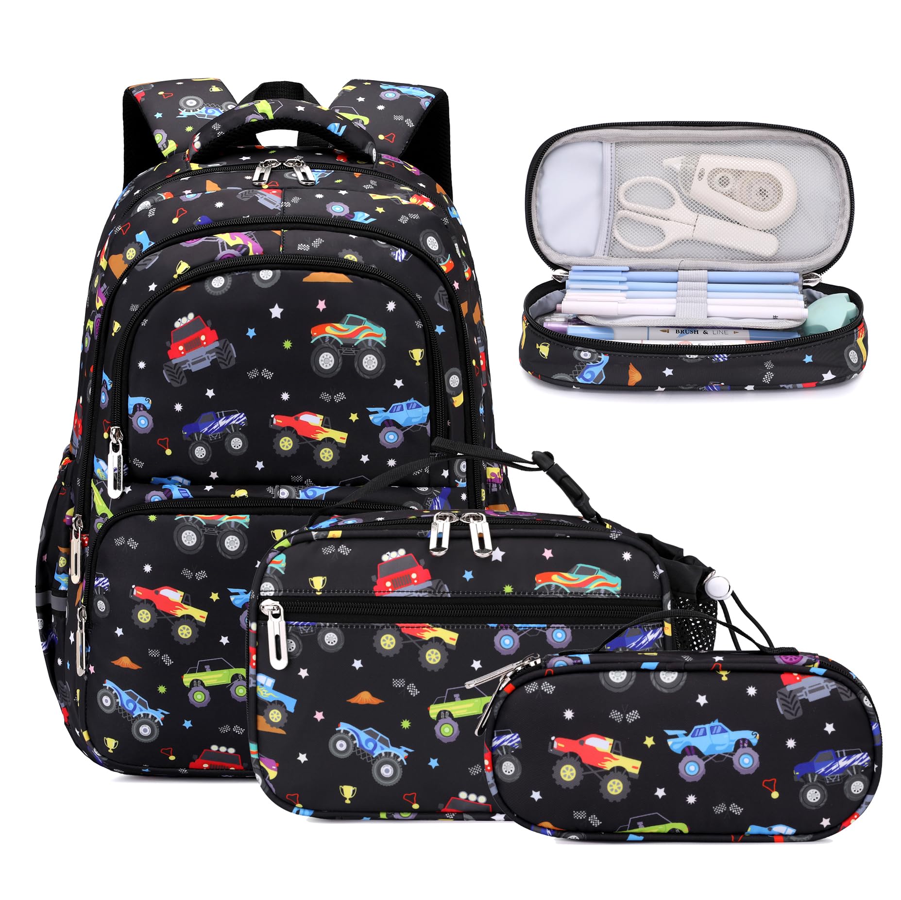 School Backpack Kids Set Middle Elementary Preschool Kindergarten with Lunch Bag & Pencil Case Bookbags for Boys Girls Teen (Unicorn-Navy Blue)