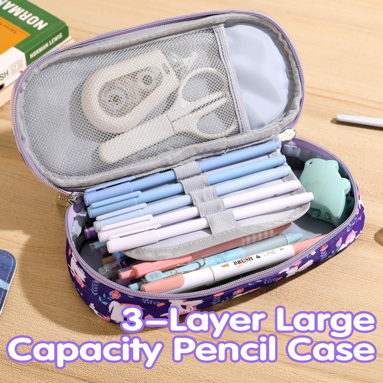 School Backpack Kids Set Middle Elementary Preschool Kindergarten with Lunch Bag & Pencil Case Bookbags for Boys Girls Teen (Unicorn-Navy Blue)