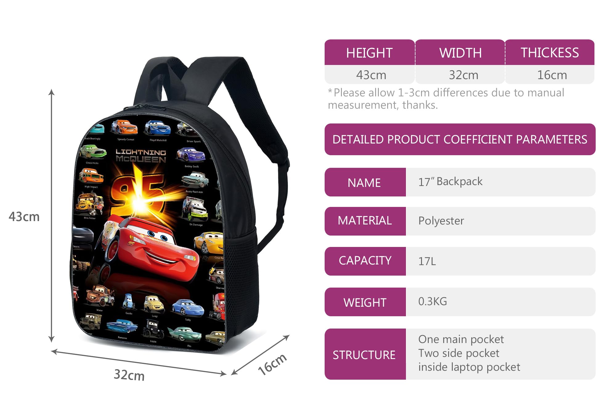 Cartoon Backpack for Teens Lightweight Waterproof Bookbag Gifts 16 Inch Cartoon Laptop Backpack