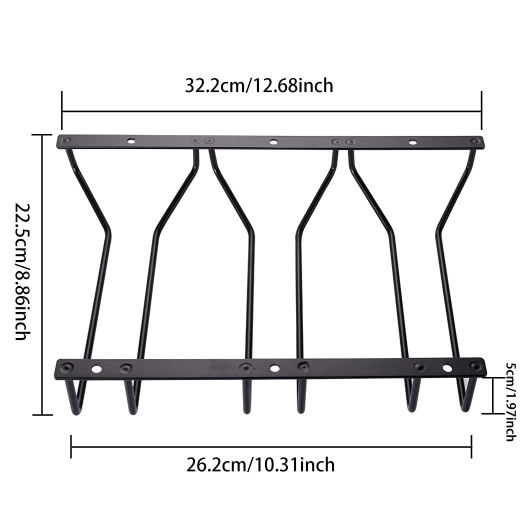 Diano 22.5cm Black Wine Glass Rack, Under Cabinet Wine Glass Holder, Stemware Rack Under Shelf, Wine Glasses Storage Hanger For Bar Kitchen 3 Rows