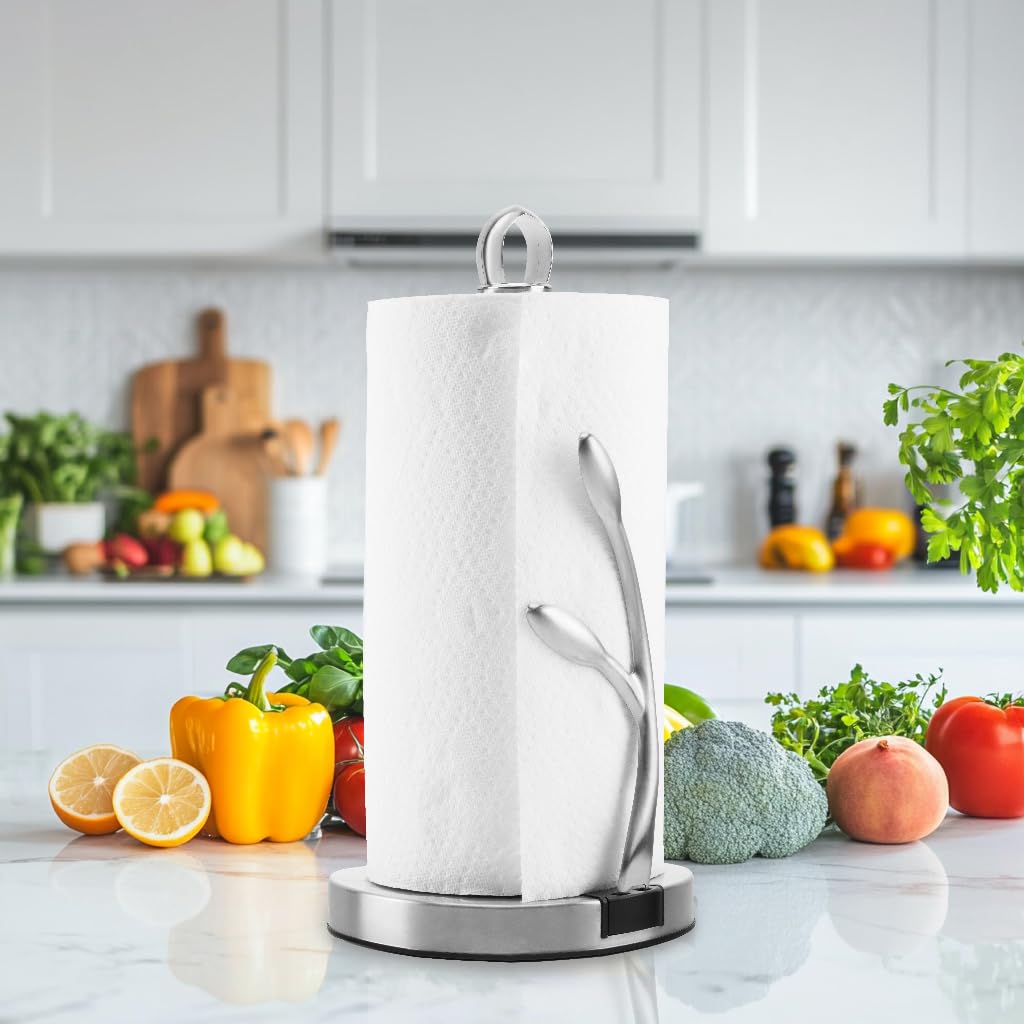 Vine Series Paper Towel Holder by Everyday Solutions - Stainless Steel - Sleek Kitchen Roll Holder - Free Standing Vertical Paper Towel Stand for Home and Kitchen