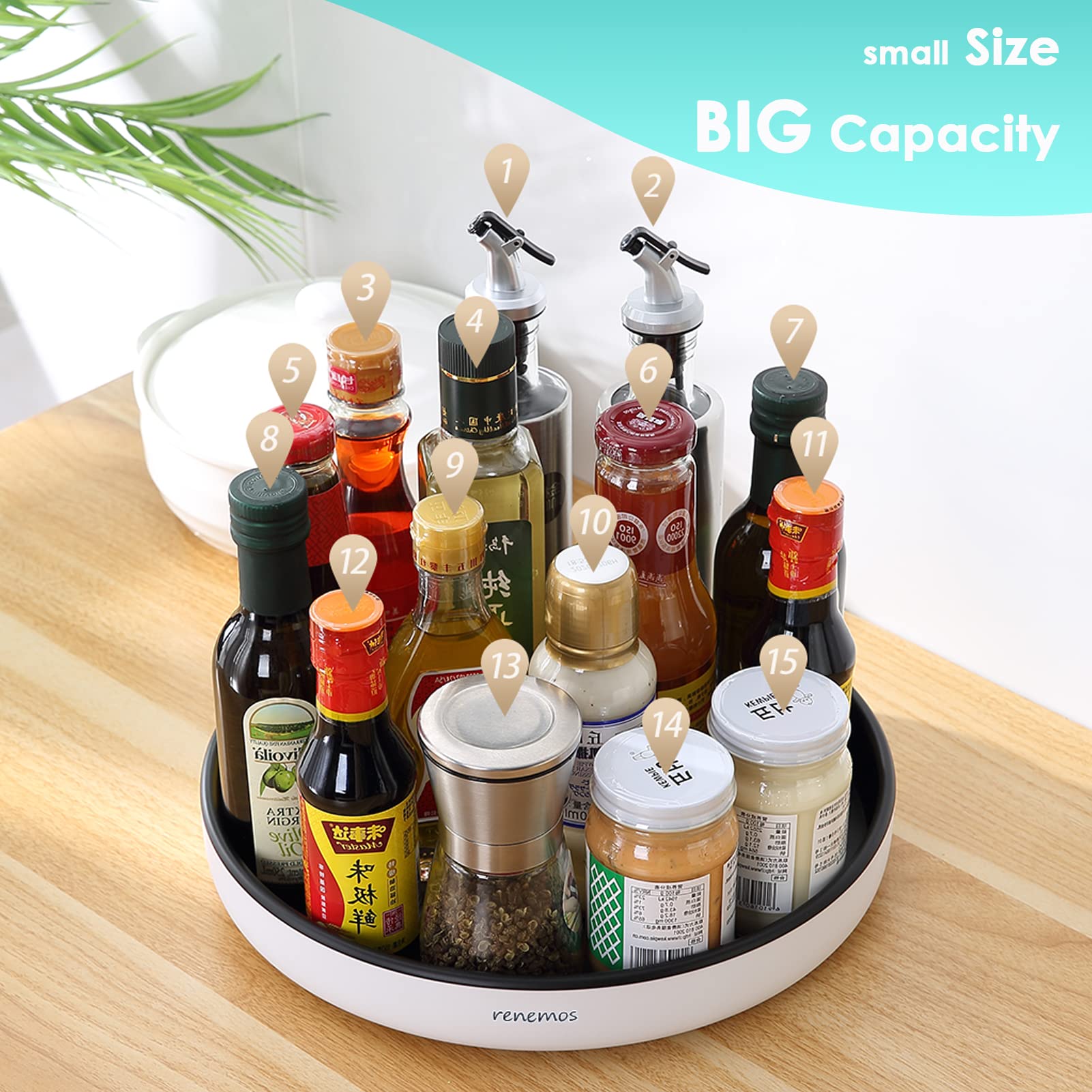 Large Lazy Susan 12 inch – Plastic Lazy Susan Organizer with 6 Steel Ball Bearings, Non-Slip Spinning Cabinet Turntable by renemos(White+Grey, 1 Pack)
