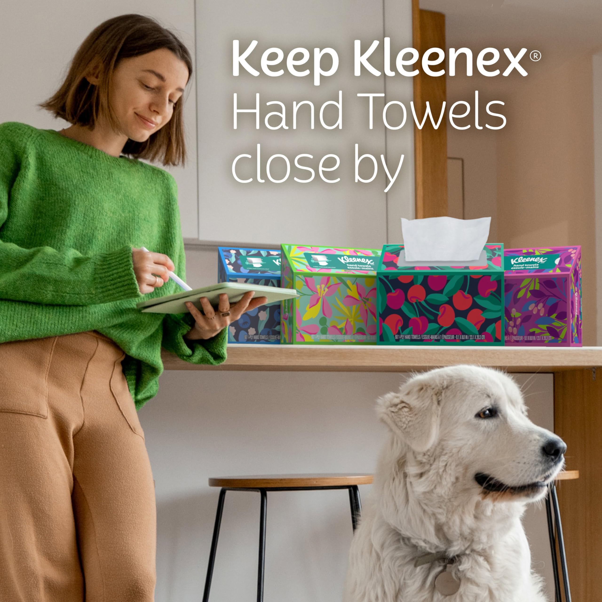 Kleenex Expressions Disposable Paper Hand Towels, Paper Hand Towels for Bathroom, 6 Boxes, 60 Hand Towels per Box (360 Total Tissues)