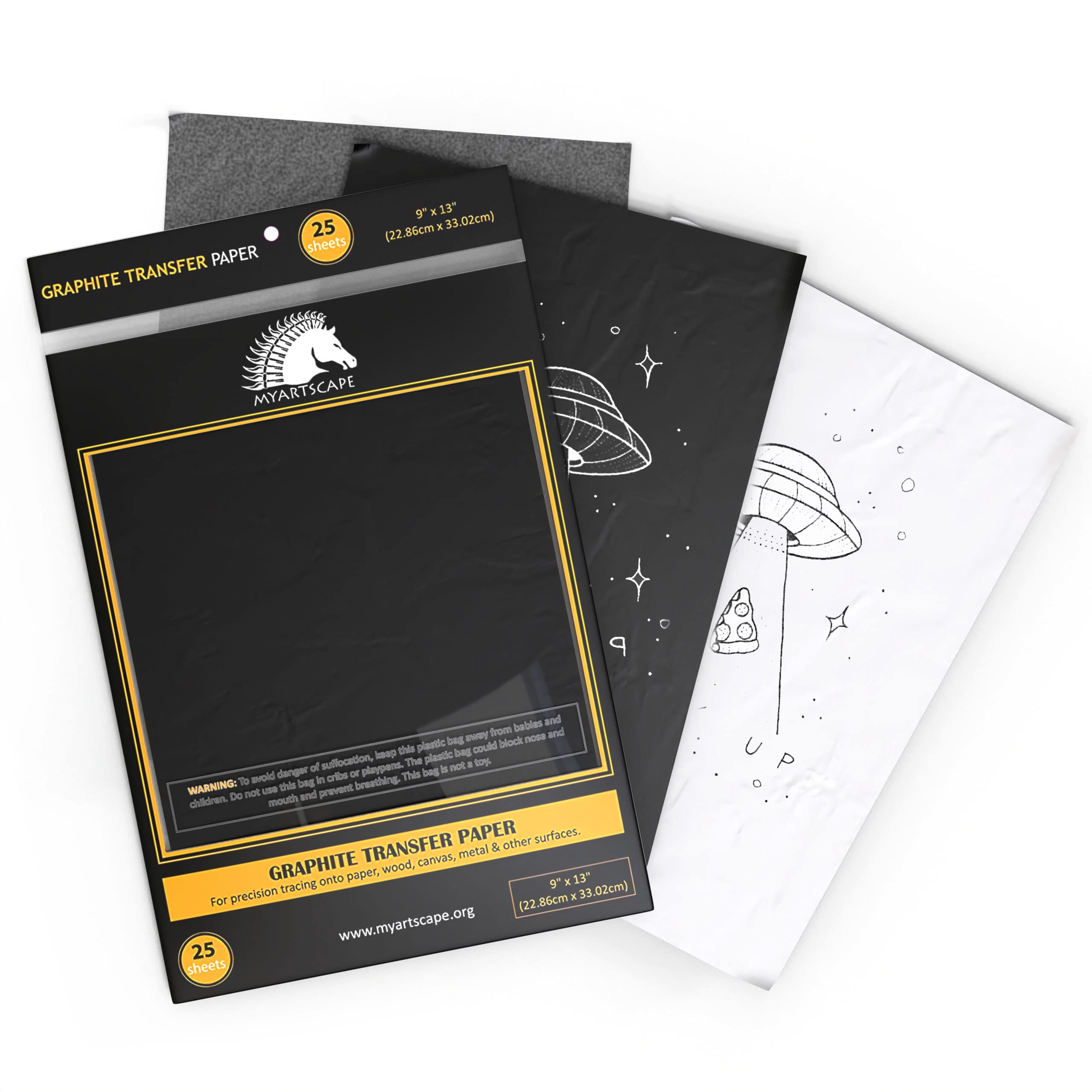 MyArtscape Graphite Transfer Paper - 9" x 13" - 25 Sheets - Waxed Carbon Paper for Tracing (Black)