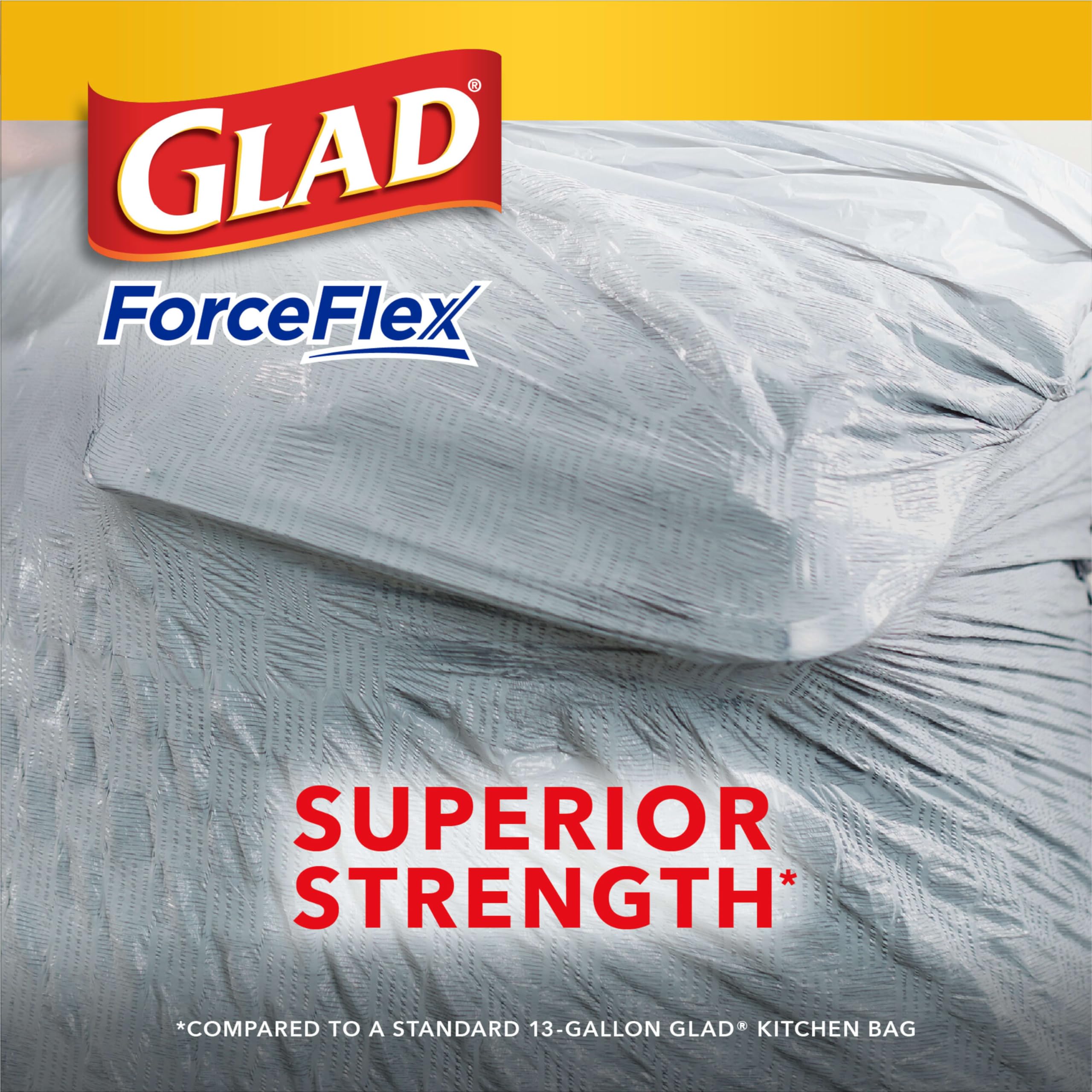GLAD ForceFlex Tall Kitchen Drawstring Trash Bags, 13 Gallon Grey Trash Bag for Kitchen Trash Can, Odor Shield, Odor Eliminator and Leak Protection, 110 Count