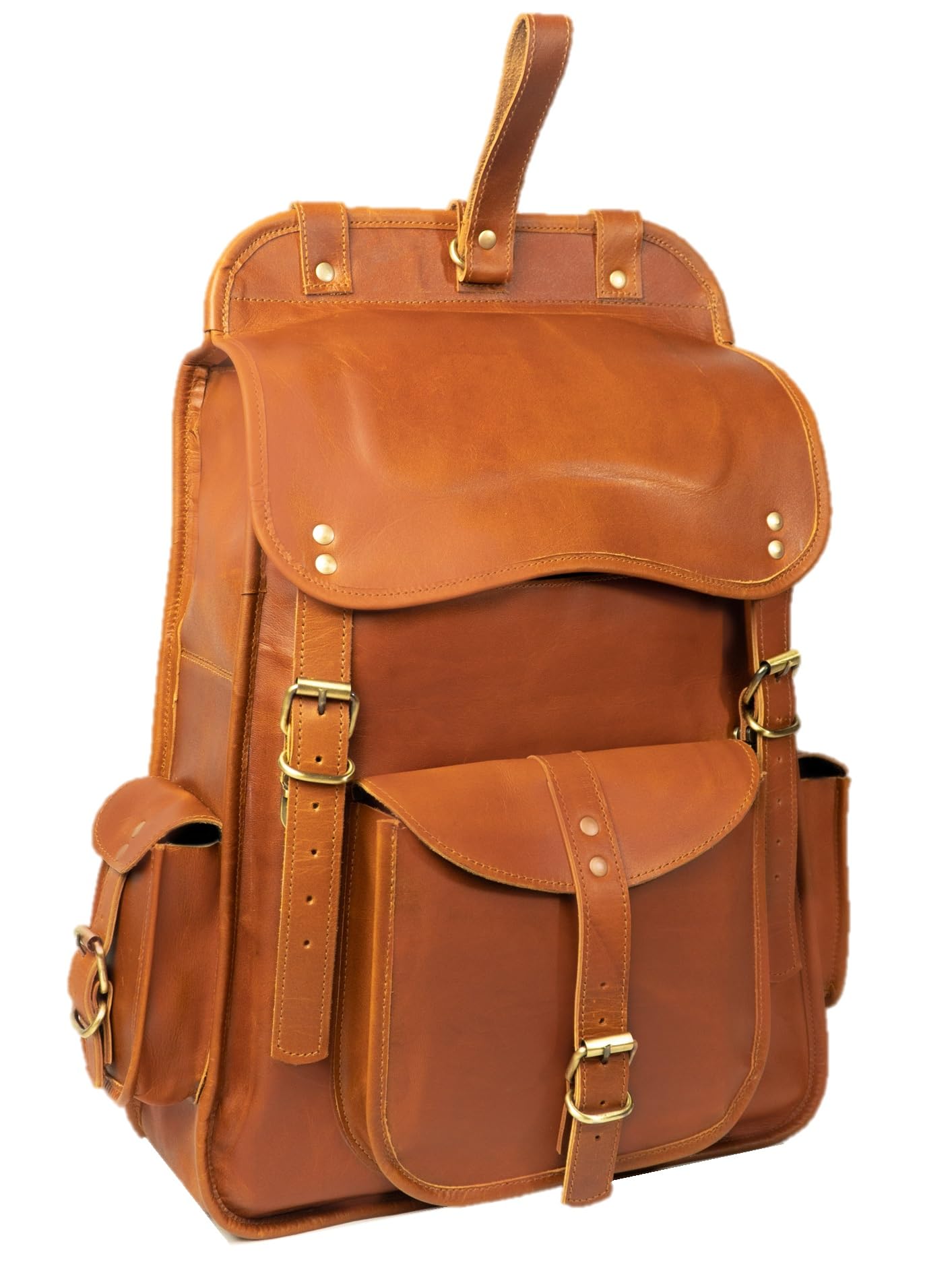 Satchel And Fable Handmade Brown Vintage Genuine Leather Shoulder Men Backpack Laptop Rucksack Bag (Large, Brown)