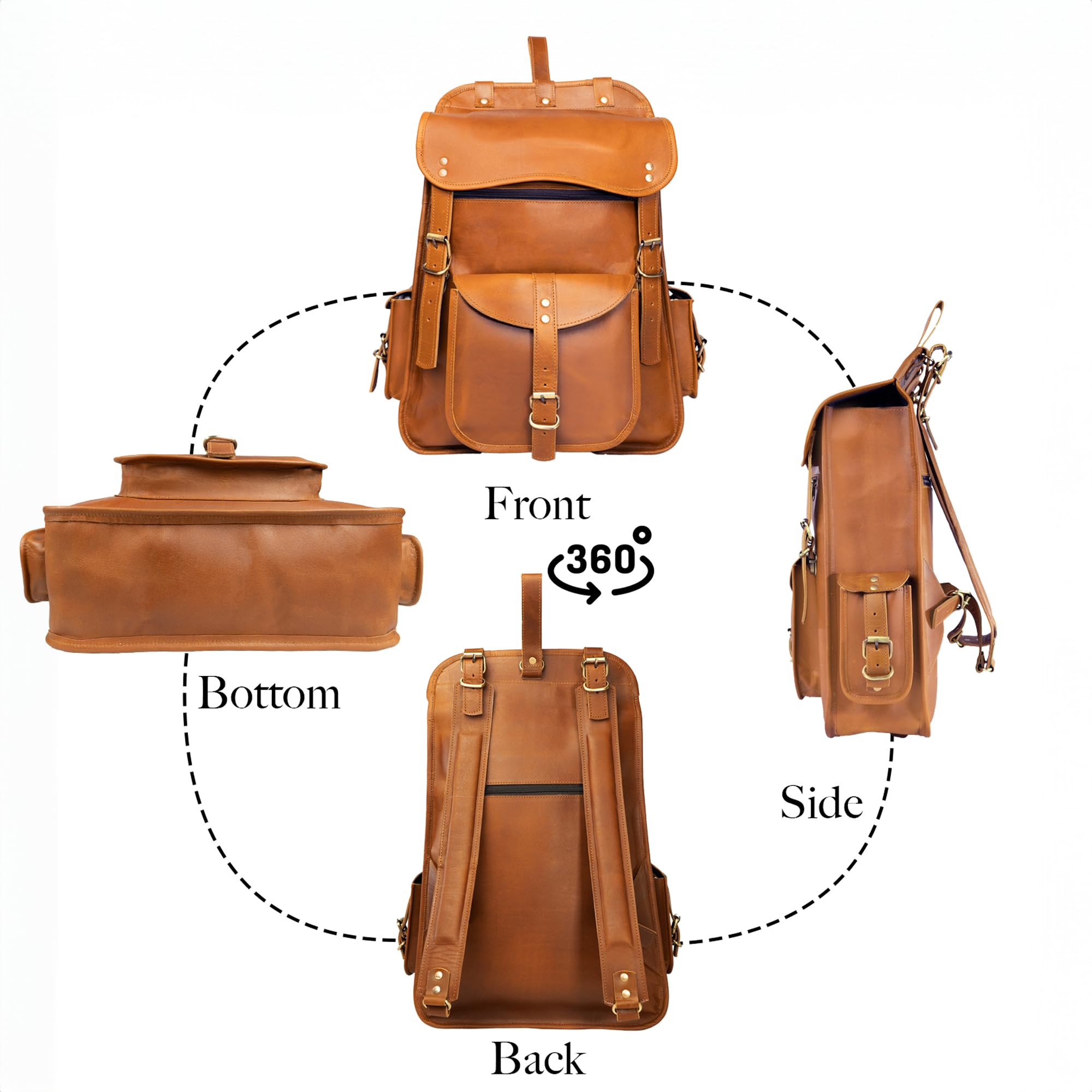 Satchel And Fable Handmade Brown Vintage Genuine Leather Shoulder Men Backpack Laptop Rucksack Bag (Large, Brown)