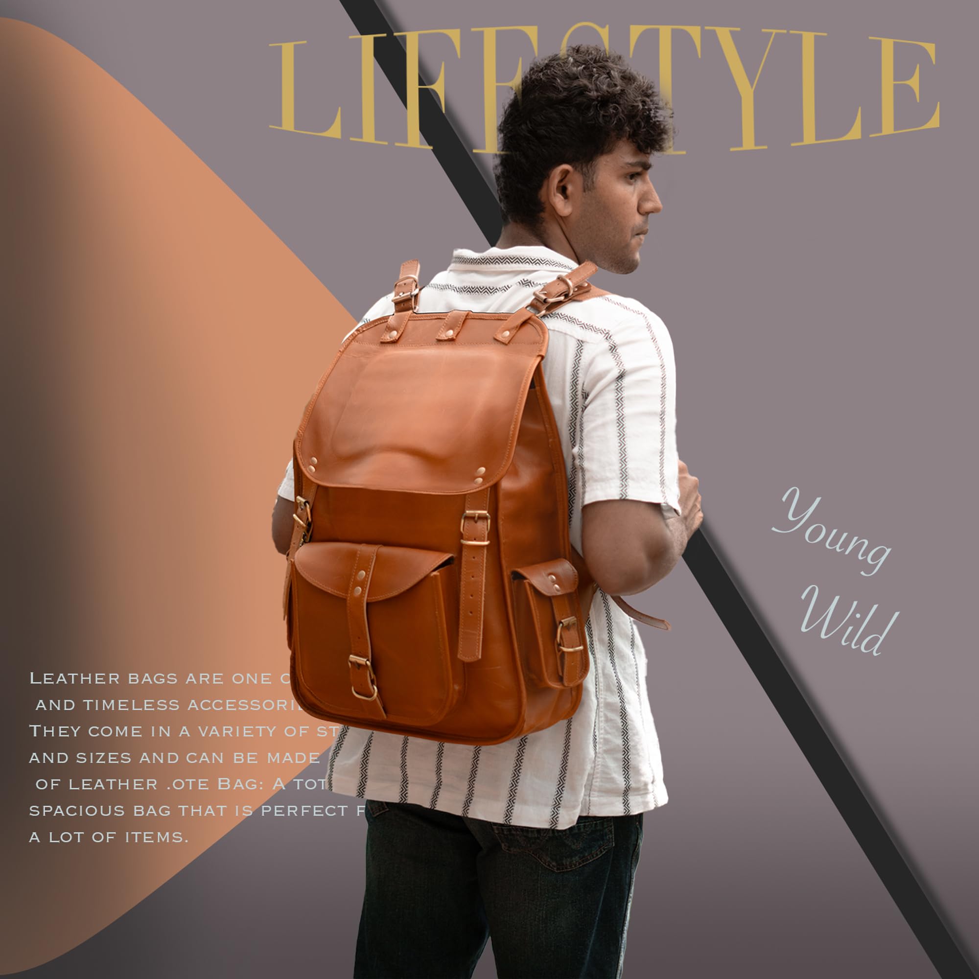 Satchel And Fable Handmade Brown Vintage Genuine Leather Shoulder Men Backpack Laptop Rucksack Bag (Large, Brown)