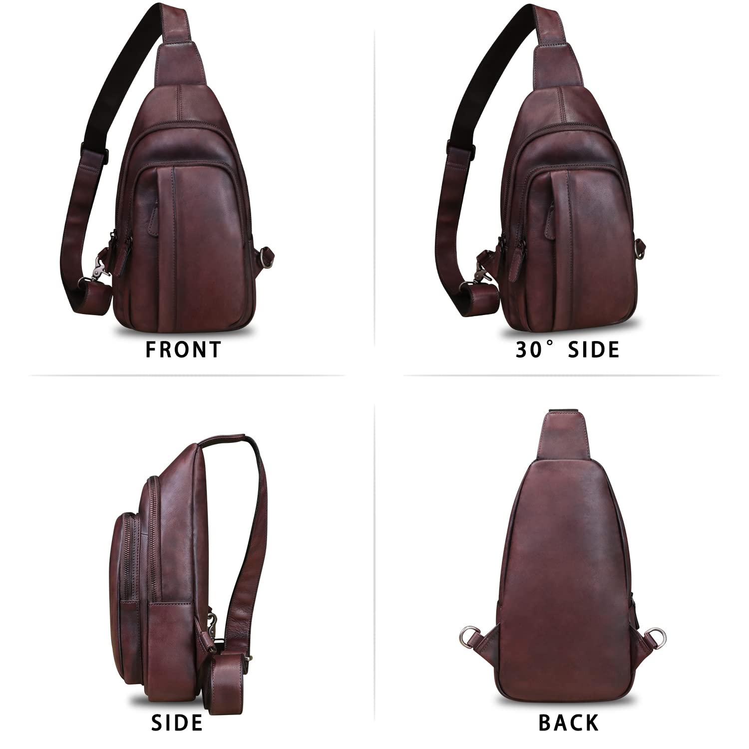 Genuine Leather Sling Bag Crossbody Casual Hiking Daypack Vintage Handmade Chest Shoulder Backpack Motorcycle Cycling Purse (Coffee)