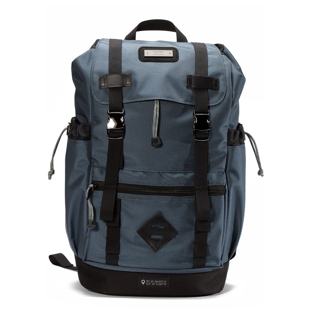 GOBI Getaway Men Woman Unisex Heavy Duty Hiking Travel Carry-On Laptop Backpack, Gunmetal Blue Color With Black Webbing