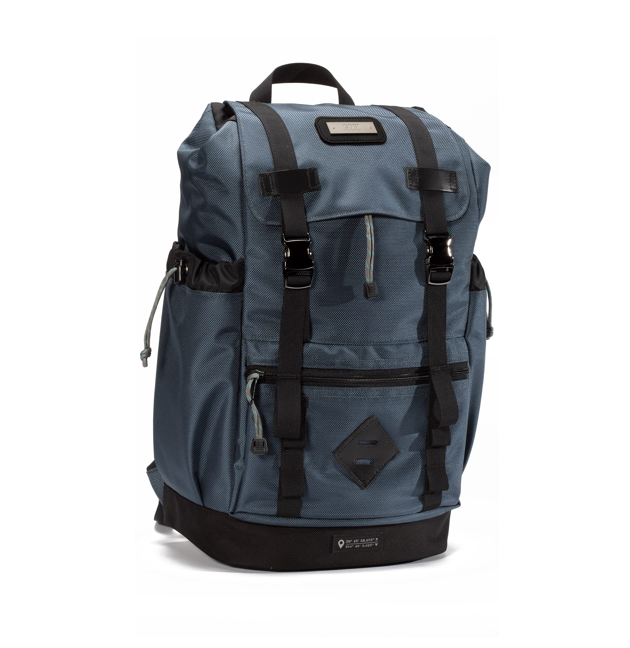 GOBI Getaway Men Woman Unisex Heavy Duty Hiking Travel Carry-On Laptop Backpack, Gunmetal Blue Color With Black Webbing
